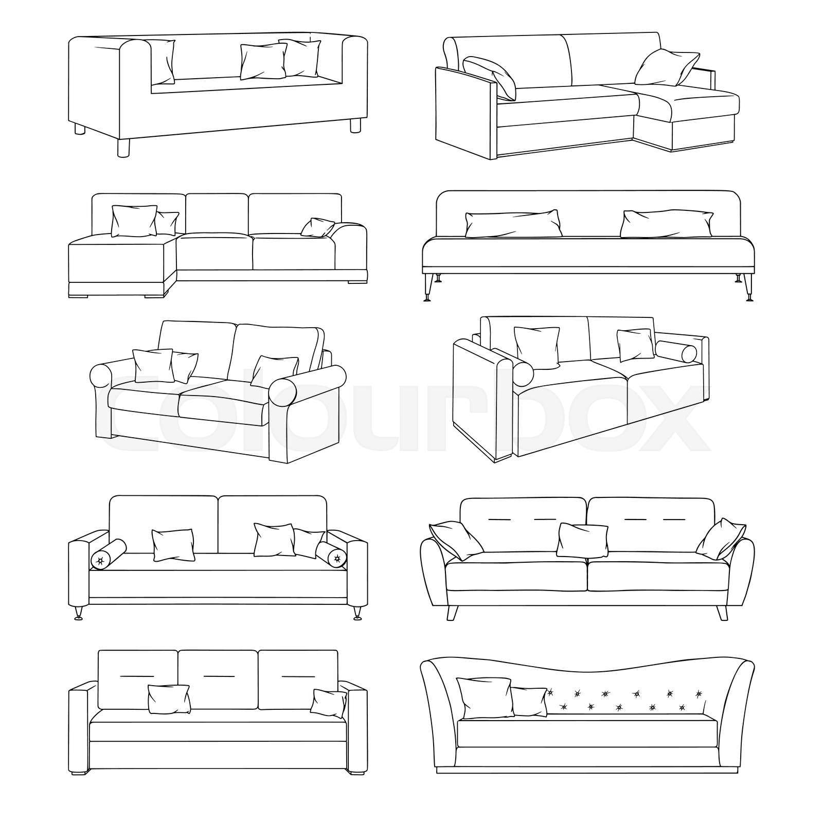 Learn How To Draw Sofa Couch Top View (Furniture) Step By Step Drawing ...