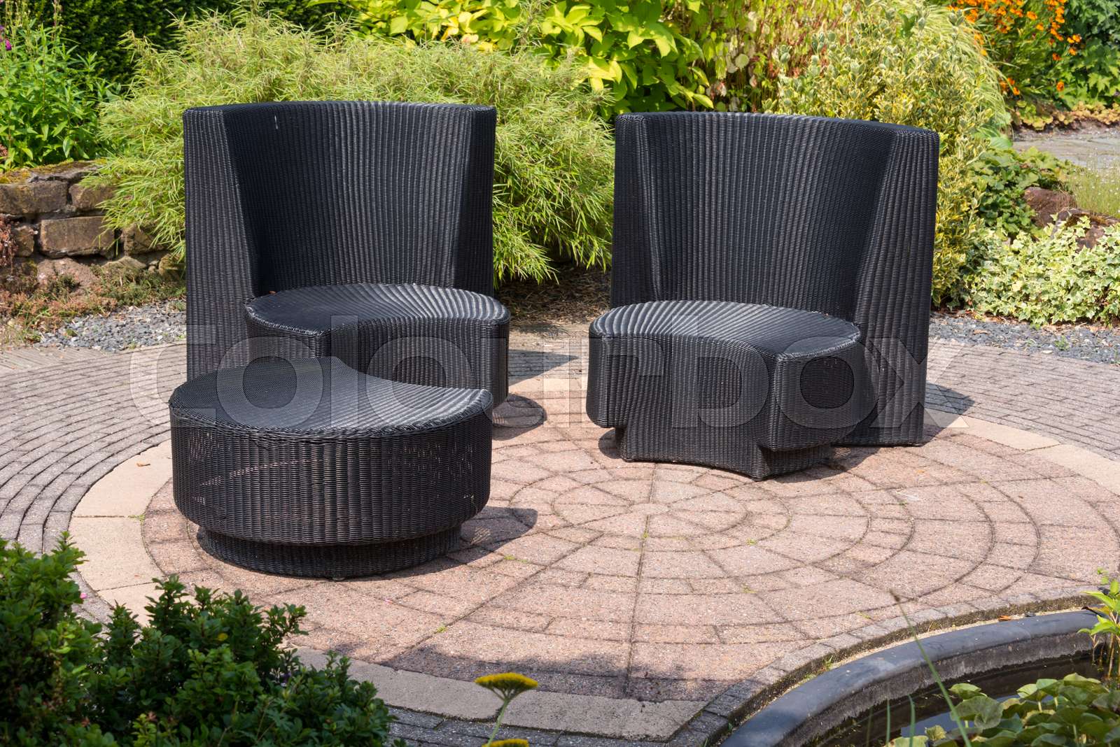 teracce with rattan relax chairs in garden | Stock image | Colourbox