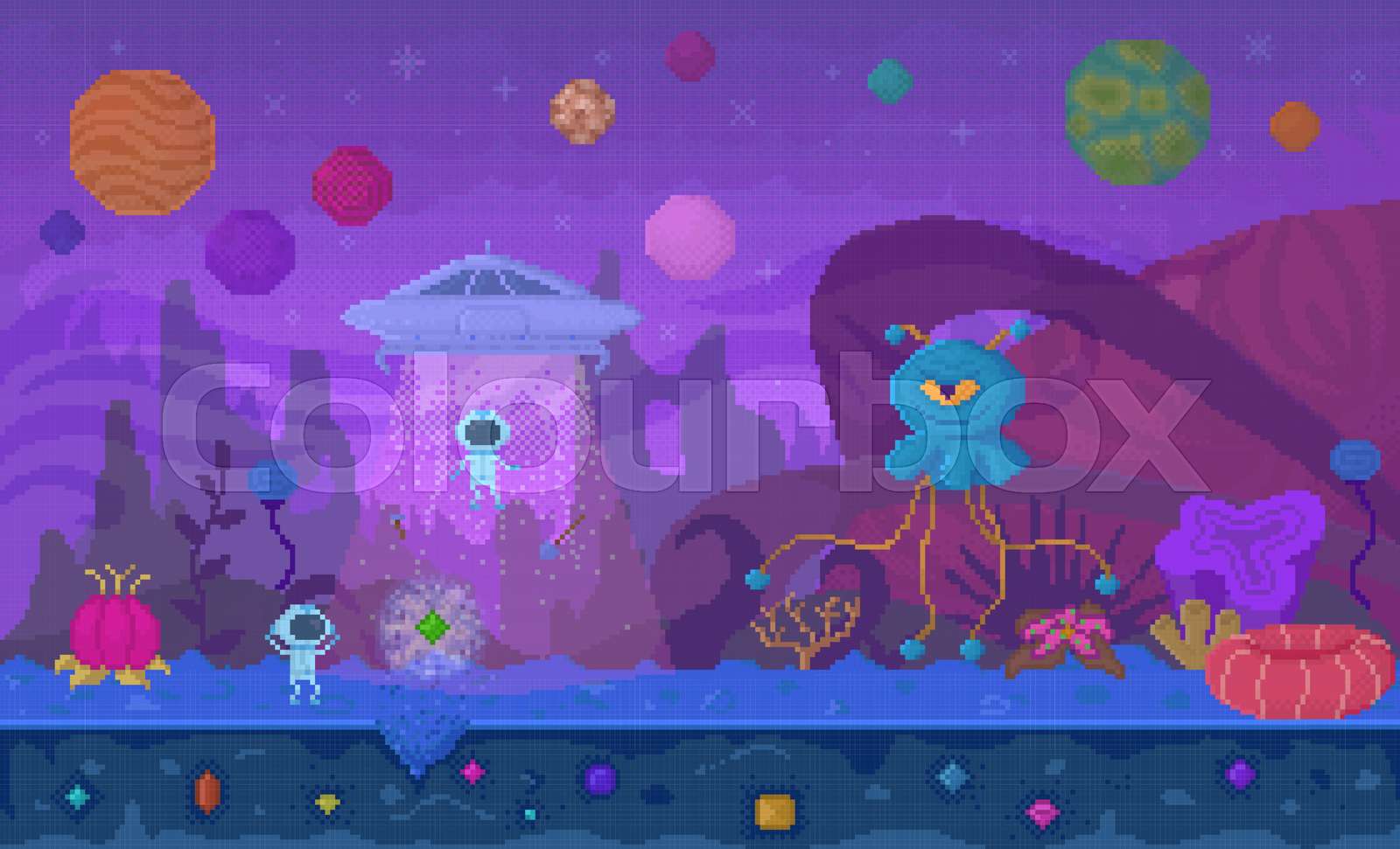 Pixel Game Space Themed Videogame with Aliens | Stock vector | Colourbox