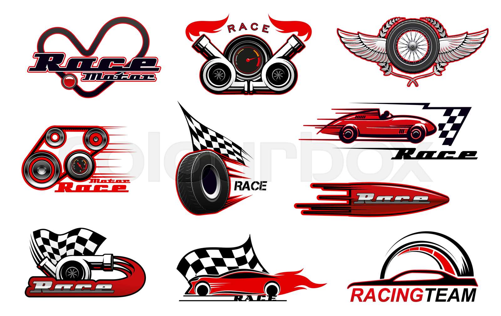 Car racing, motorsport vector icons | Stock vector | Colourbox