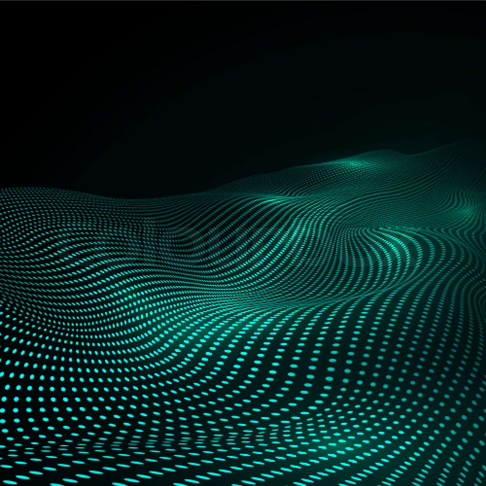 Cyber or technology background in green colors. Warp surface of matter ...