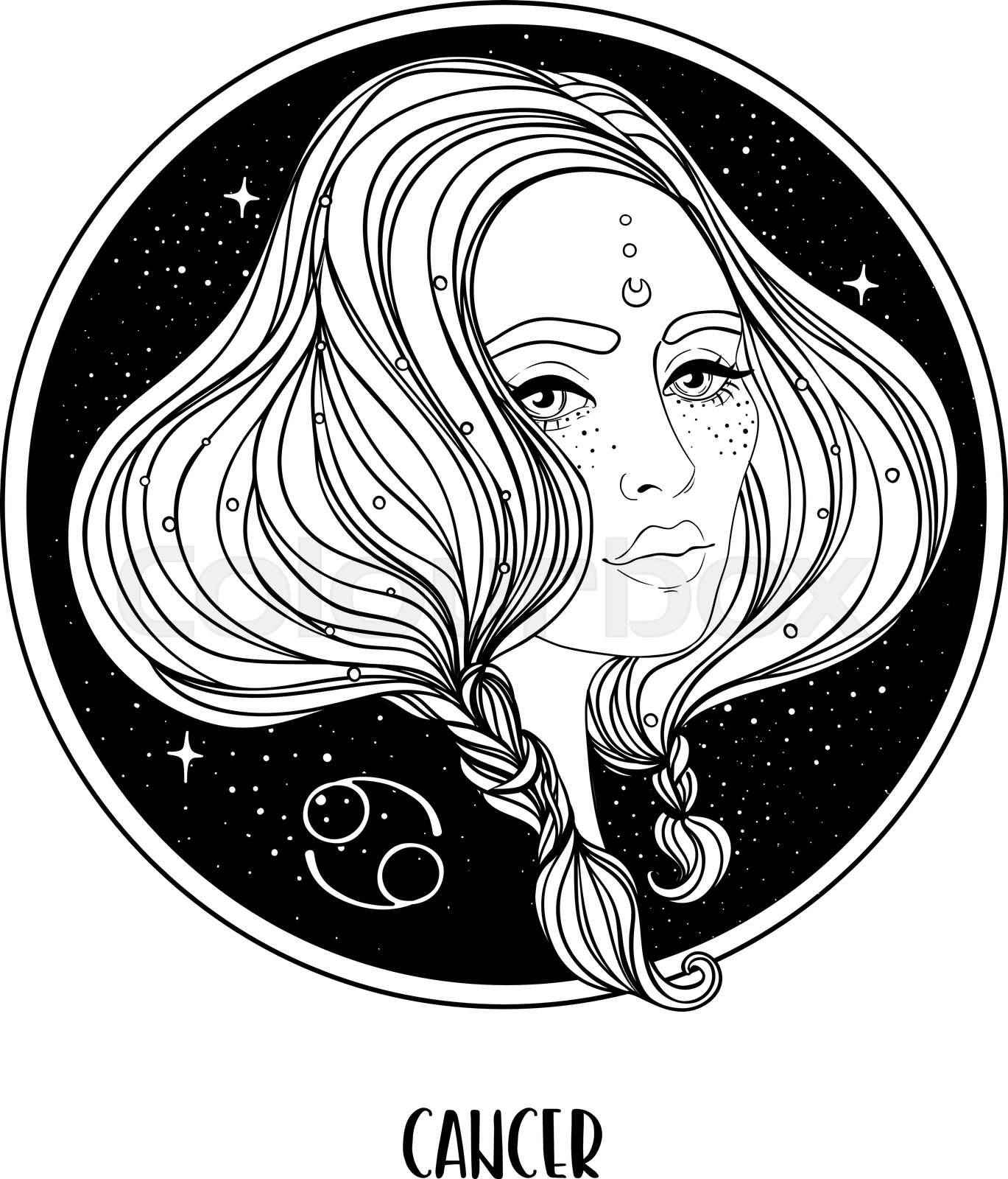 Illustration of Cancer astrological sign as a beautiful girl. Zodiac ...