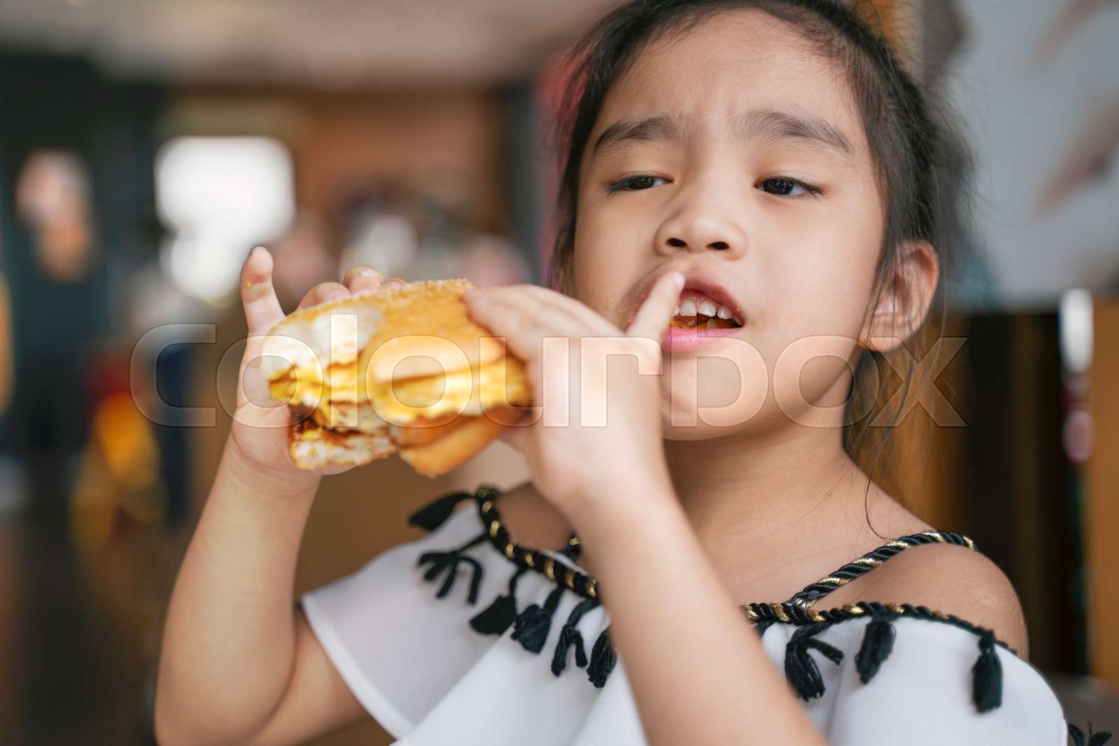 asian Children eat chicken cheese Hamburger Food Court | Stock image ...