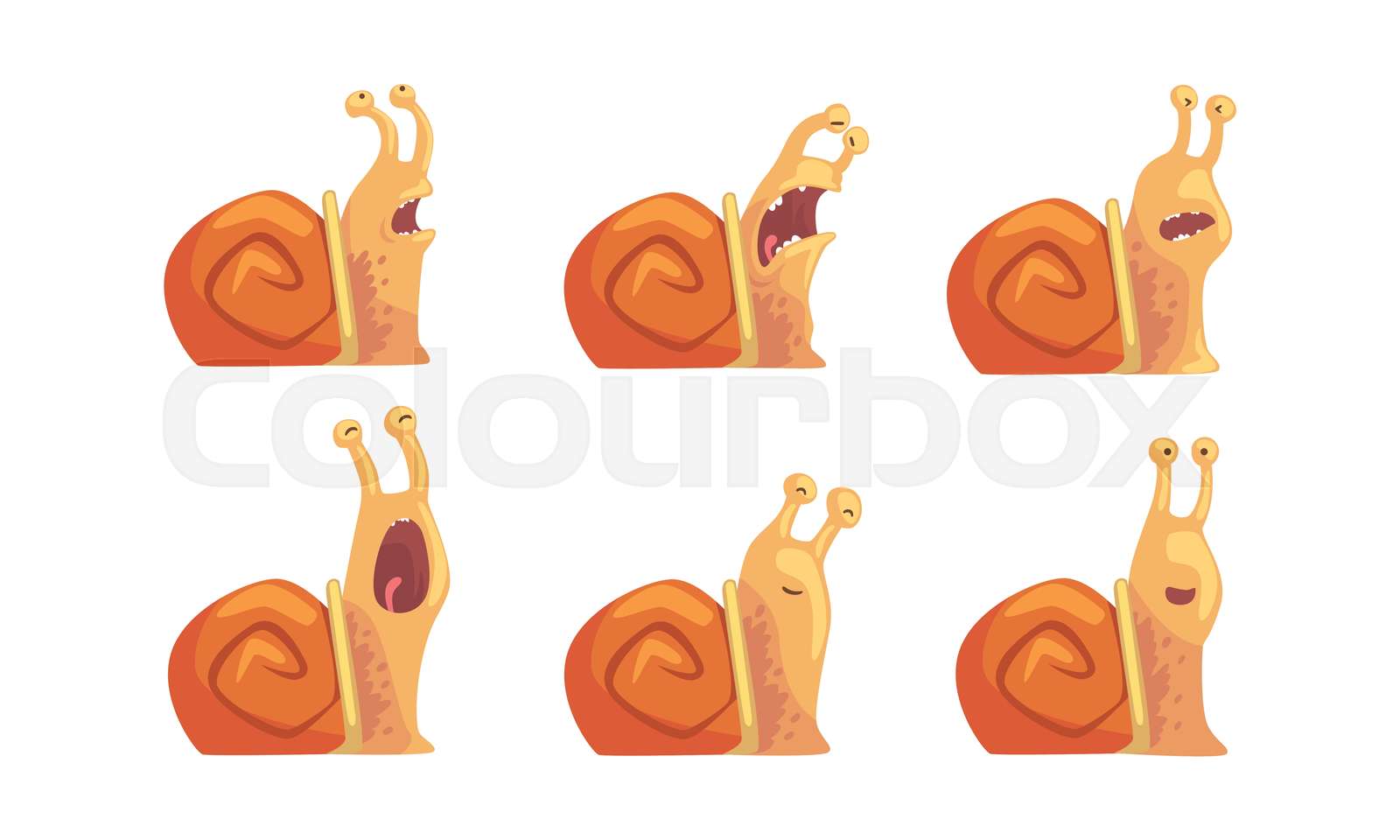 Cute Brown Snail with Different Emotions Collection, Comic Mollusk ...