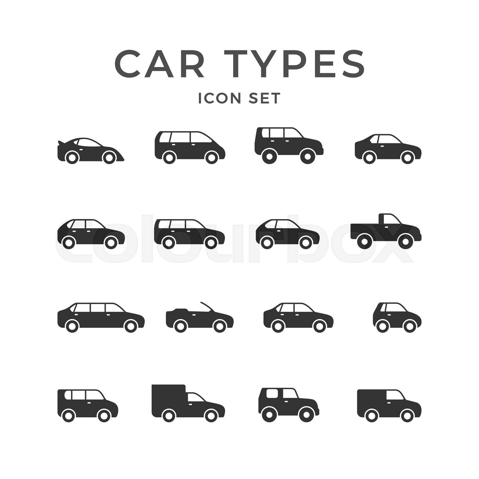 Set glyph icons of car types | Stock vector | Colourbox