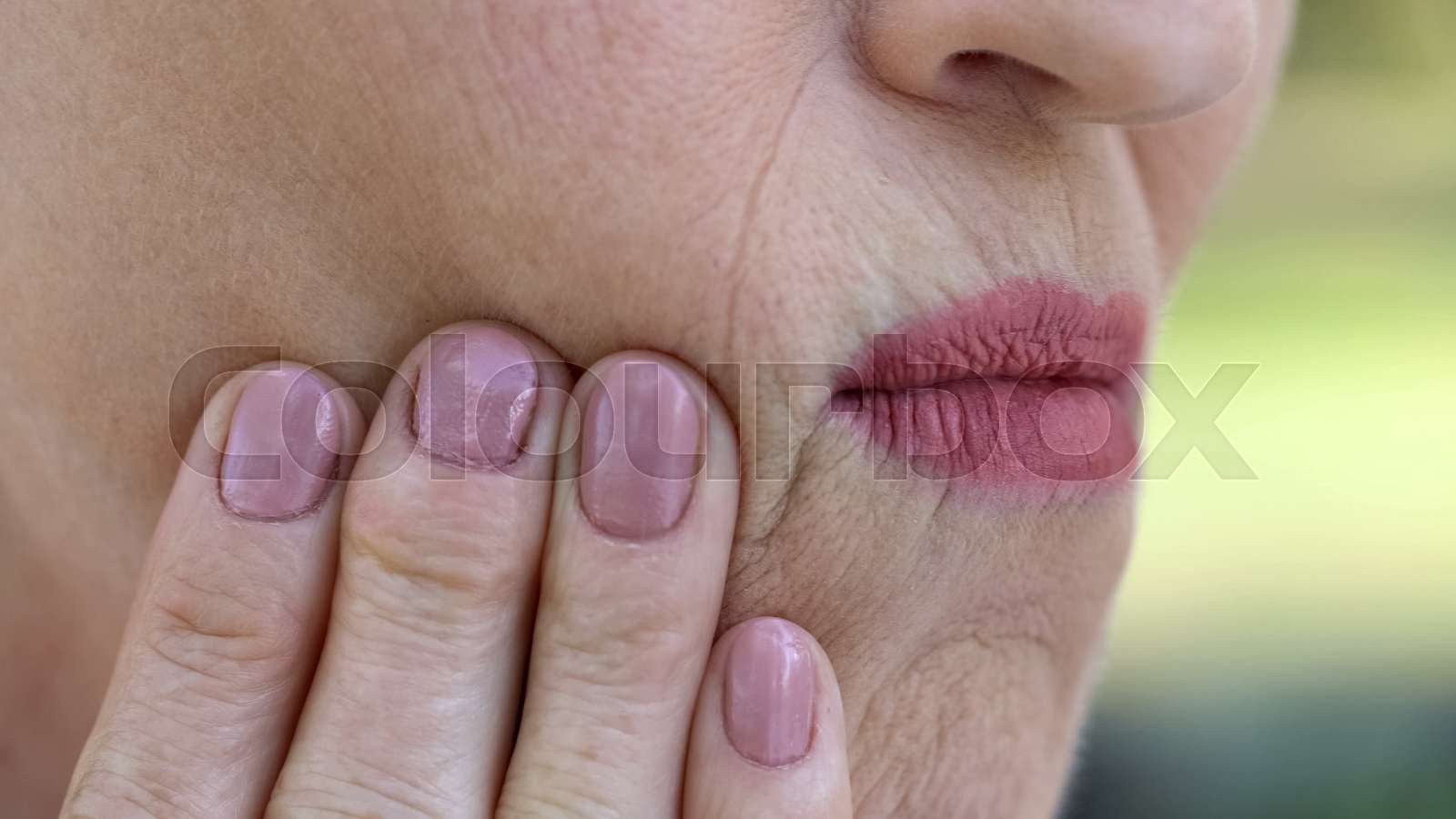 Retired Lady Feeling Discomfort In Mouth Inflammation Of Gums Periodontitis Stock Image