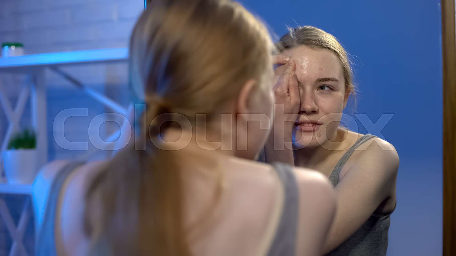 Teenage Female Popping Pimple Face Suffering Insecurities Puberty