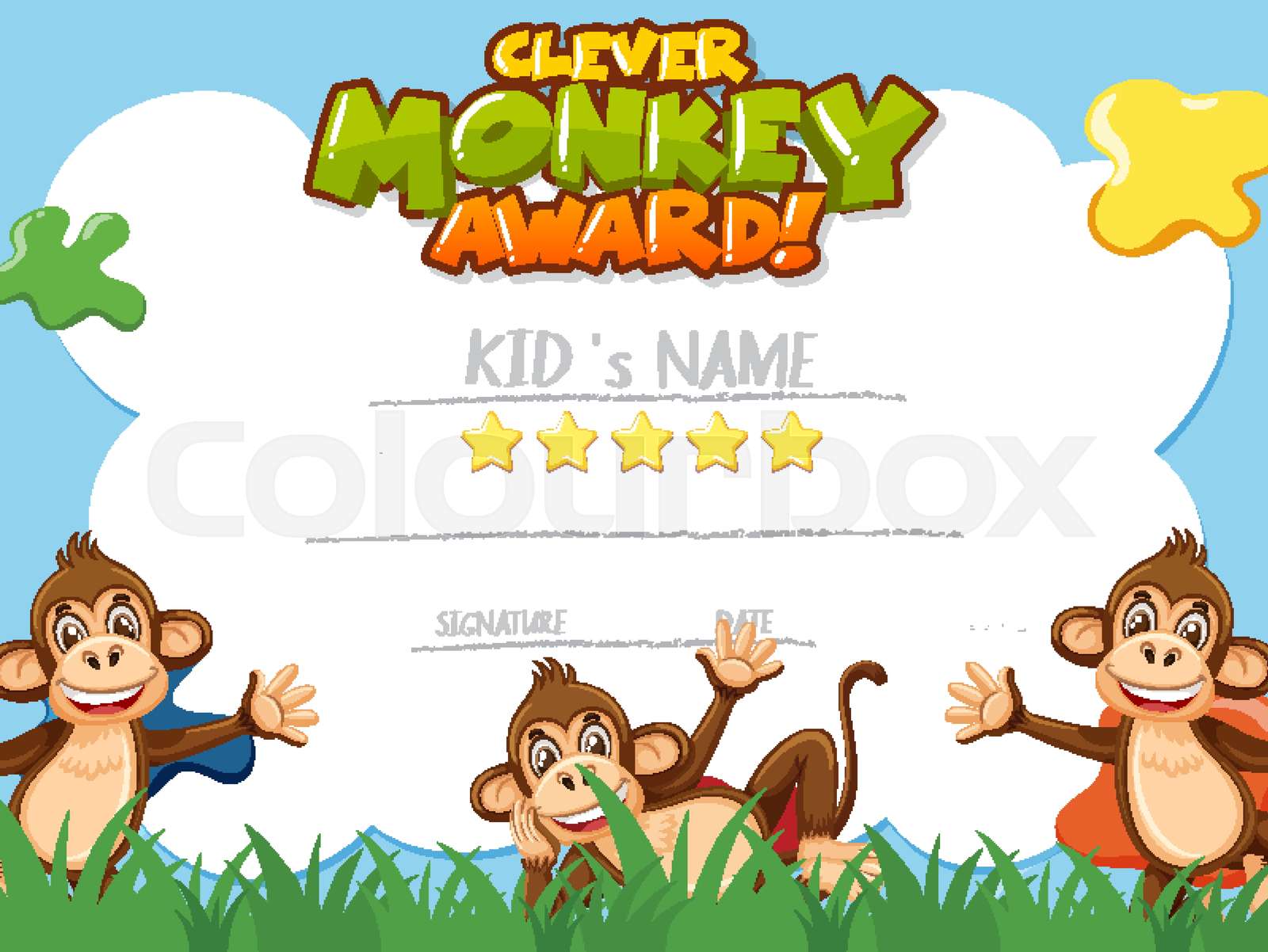 Certificate template for clever monkey award with monkeys in background ...