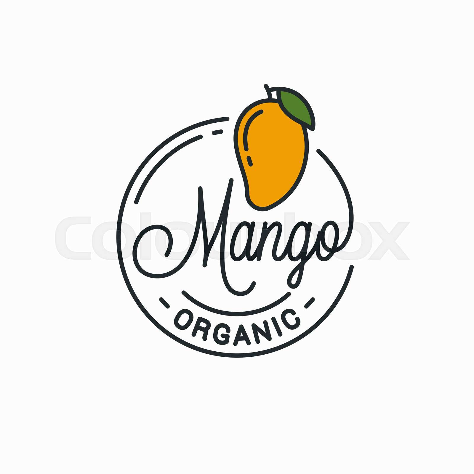 Mango fruit logo. Round linear logo of mango | Stock vector | Colourbox