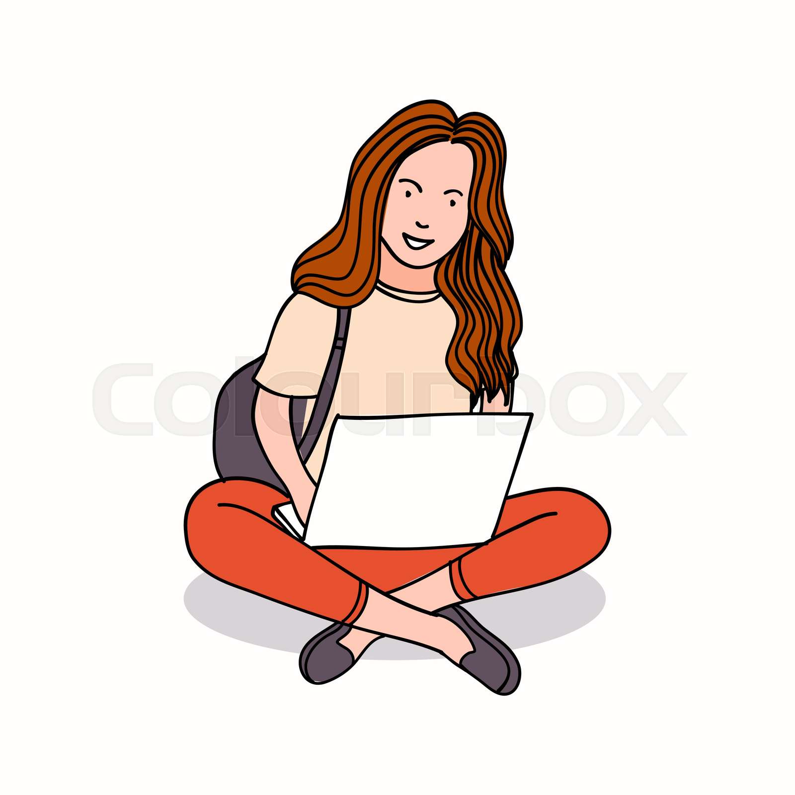 Young Woman Sitting use Laptop-Vector Illustration | Stock vector ...