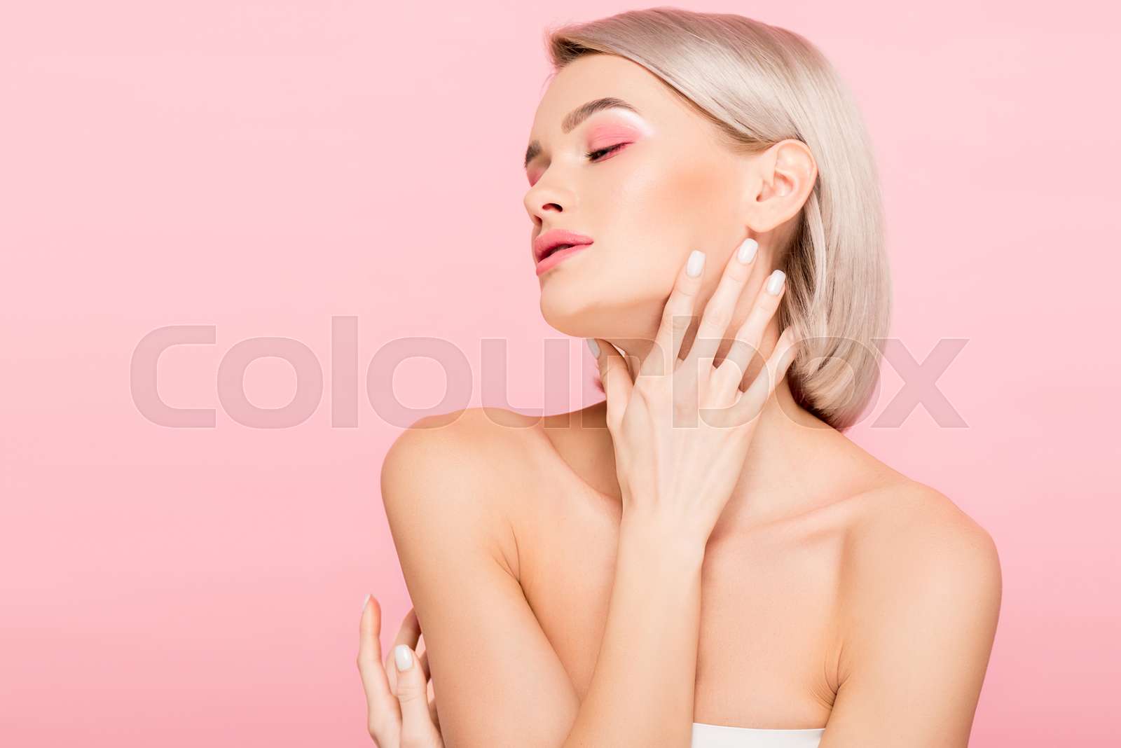 sensual tender girl with perfect skin, isolated on pink | Stock image ...