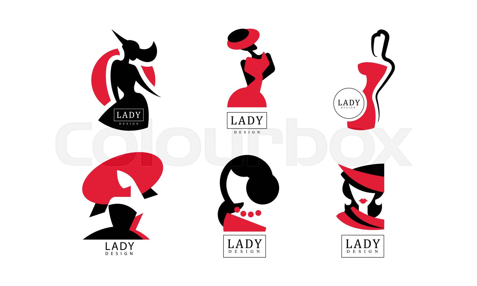 Lady Logo Design Collection, Fashion Shop or Beauty Salon Red and Black ...
