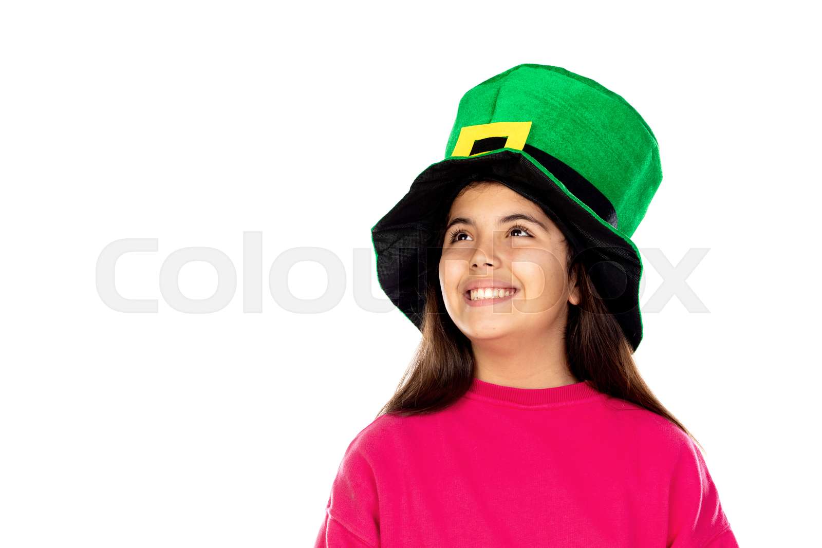 Adorable girl with a big green hat | Stock image | Colourbox