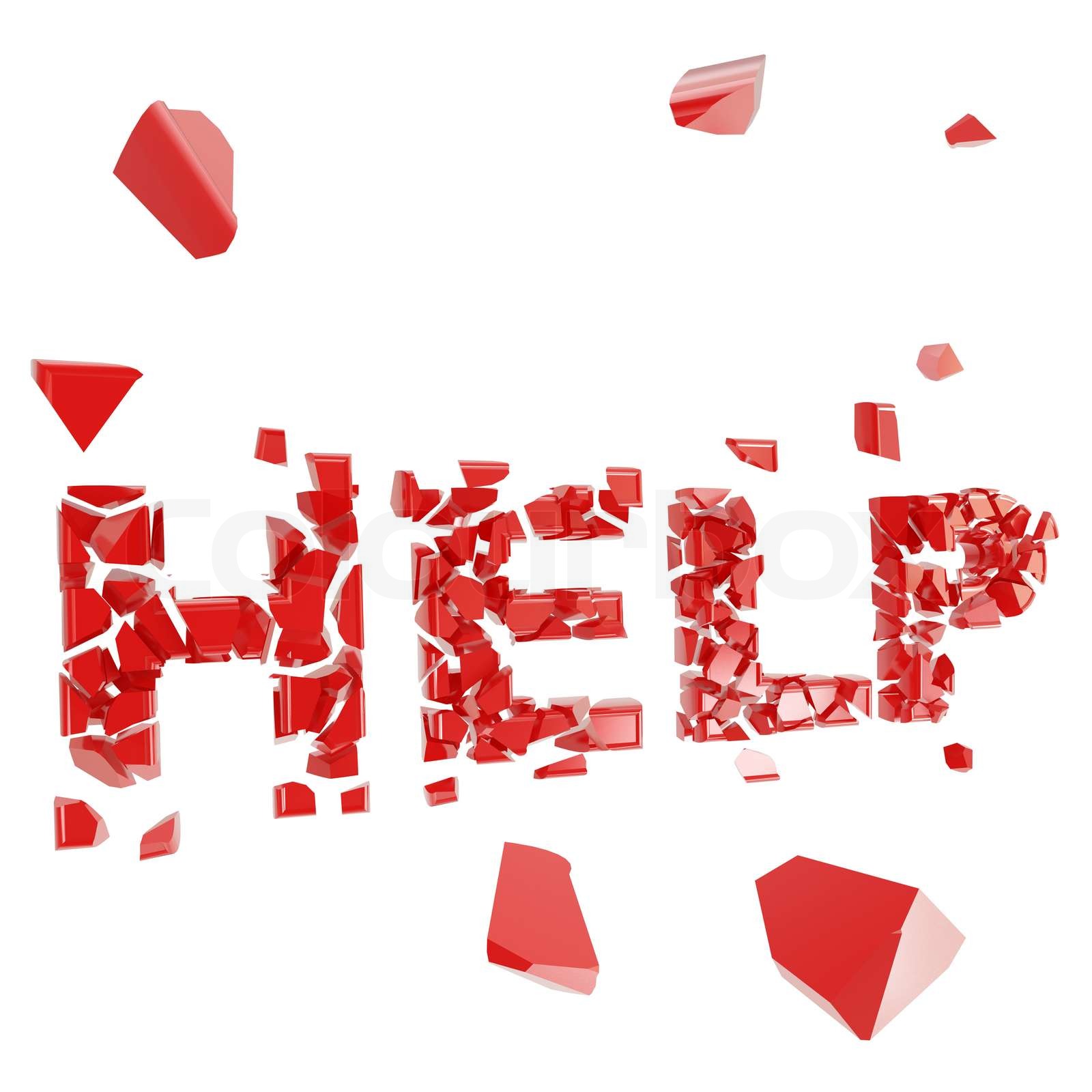 Broken help metaphor, smashed word explosion | Stock image | Colourbox