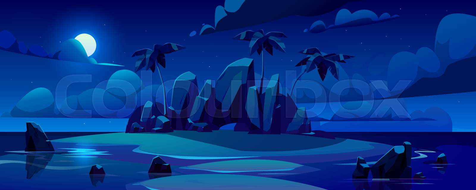 Vector night tropical island in ocean | Stock vector | Colourbox