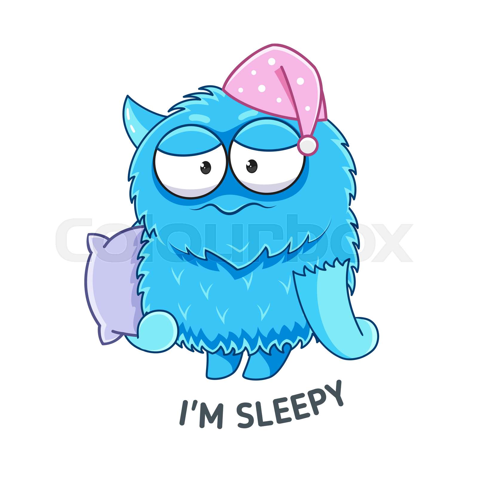 Cartoon sleepy monster with pillow | Stock vector | Colourbox