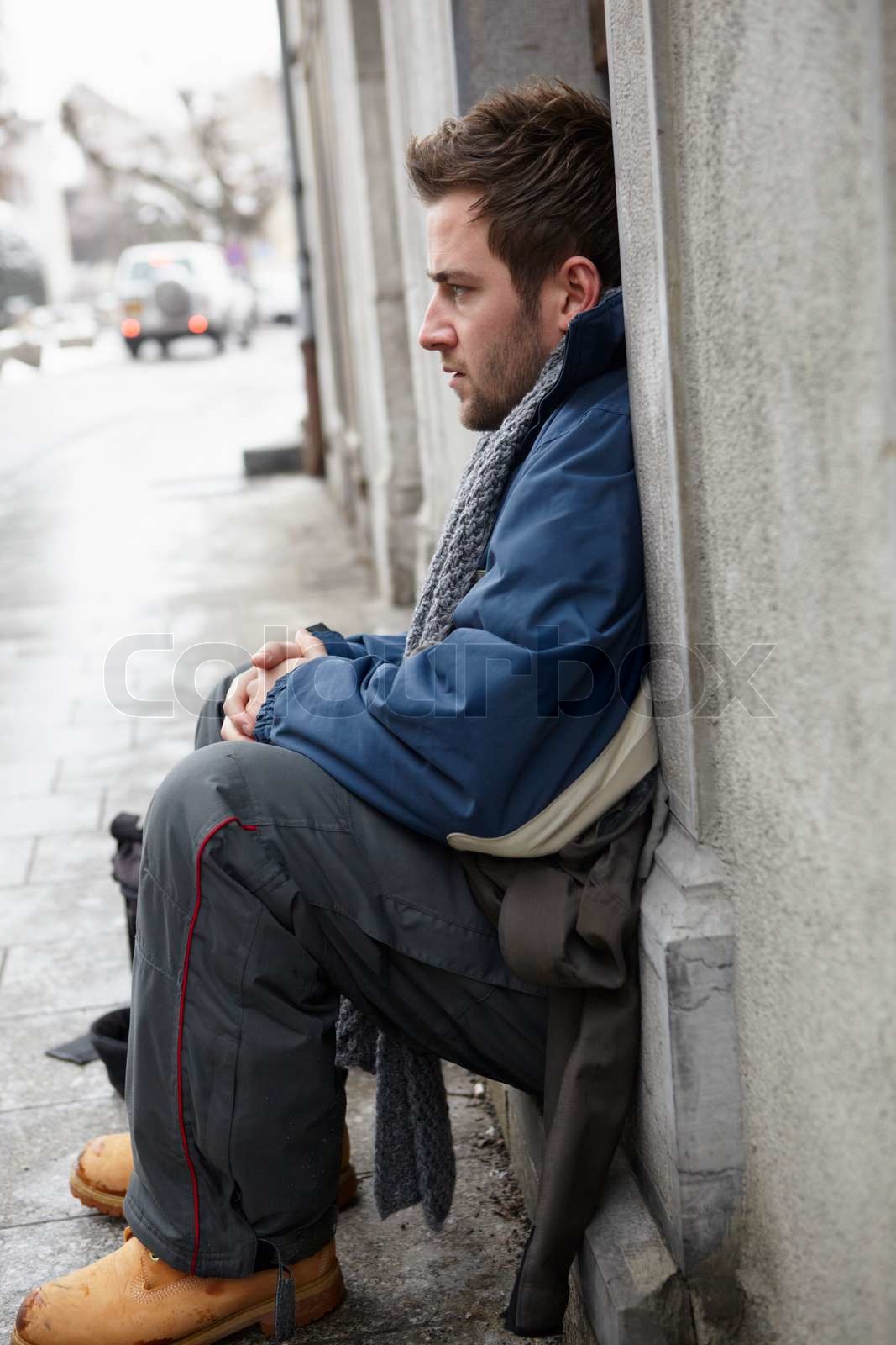 Homeless Young Man Begging In Street | Stock image | Colourbox