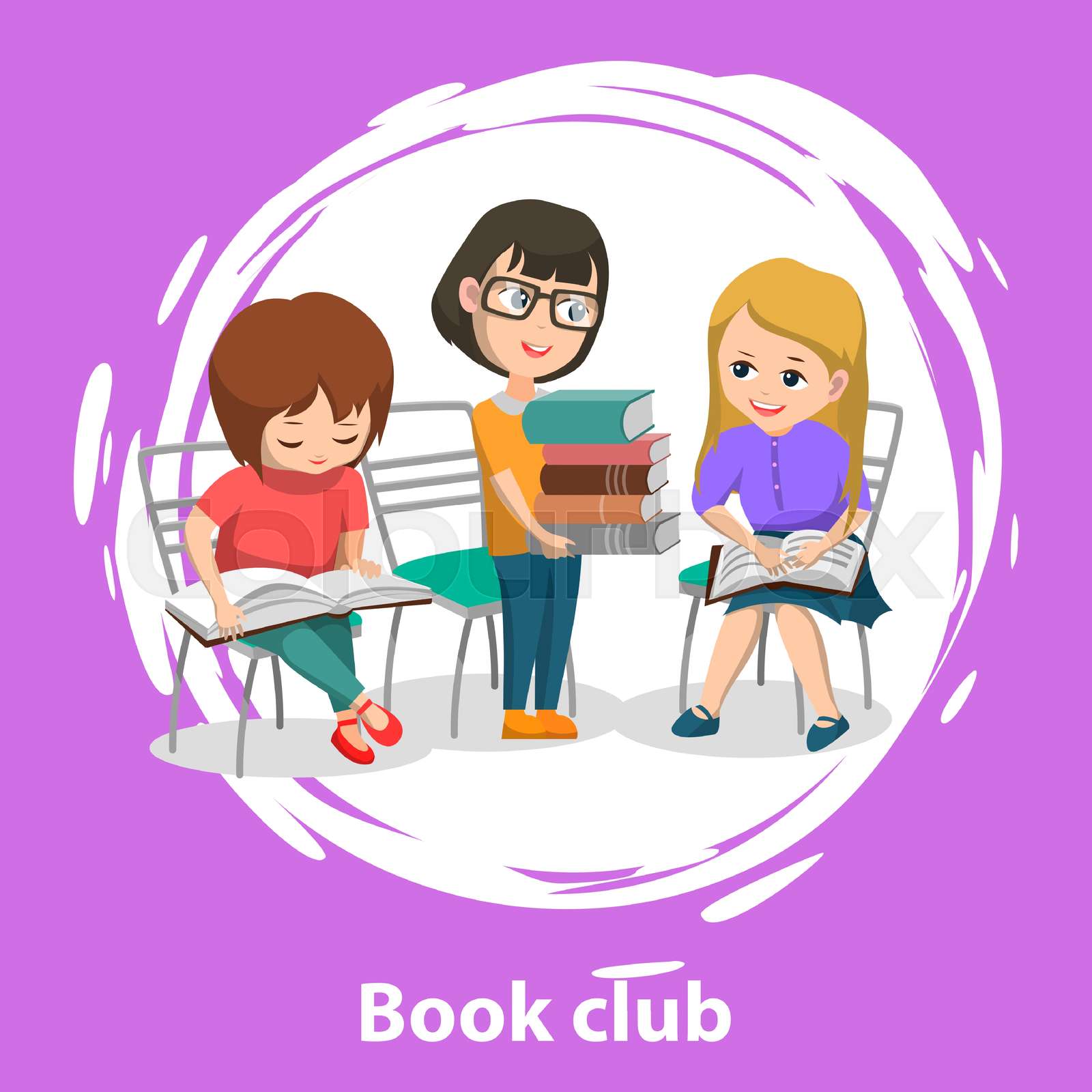 Reading School Children Book Club Vector Image | Stock vector | Colourbox