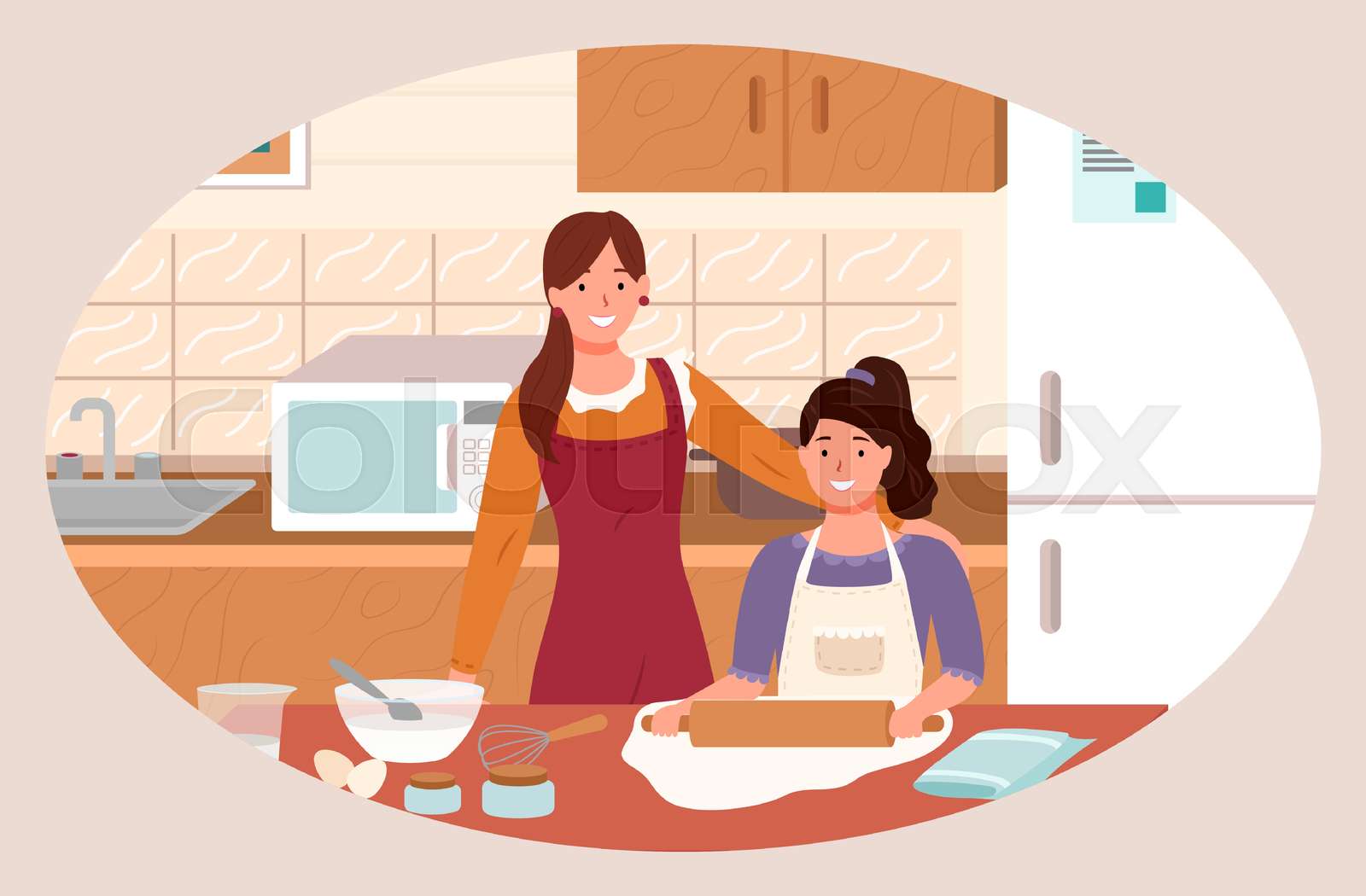 Family Preparation for Cookie in Kitchen Vector | Stock vector | Colourbox