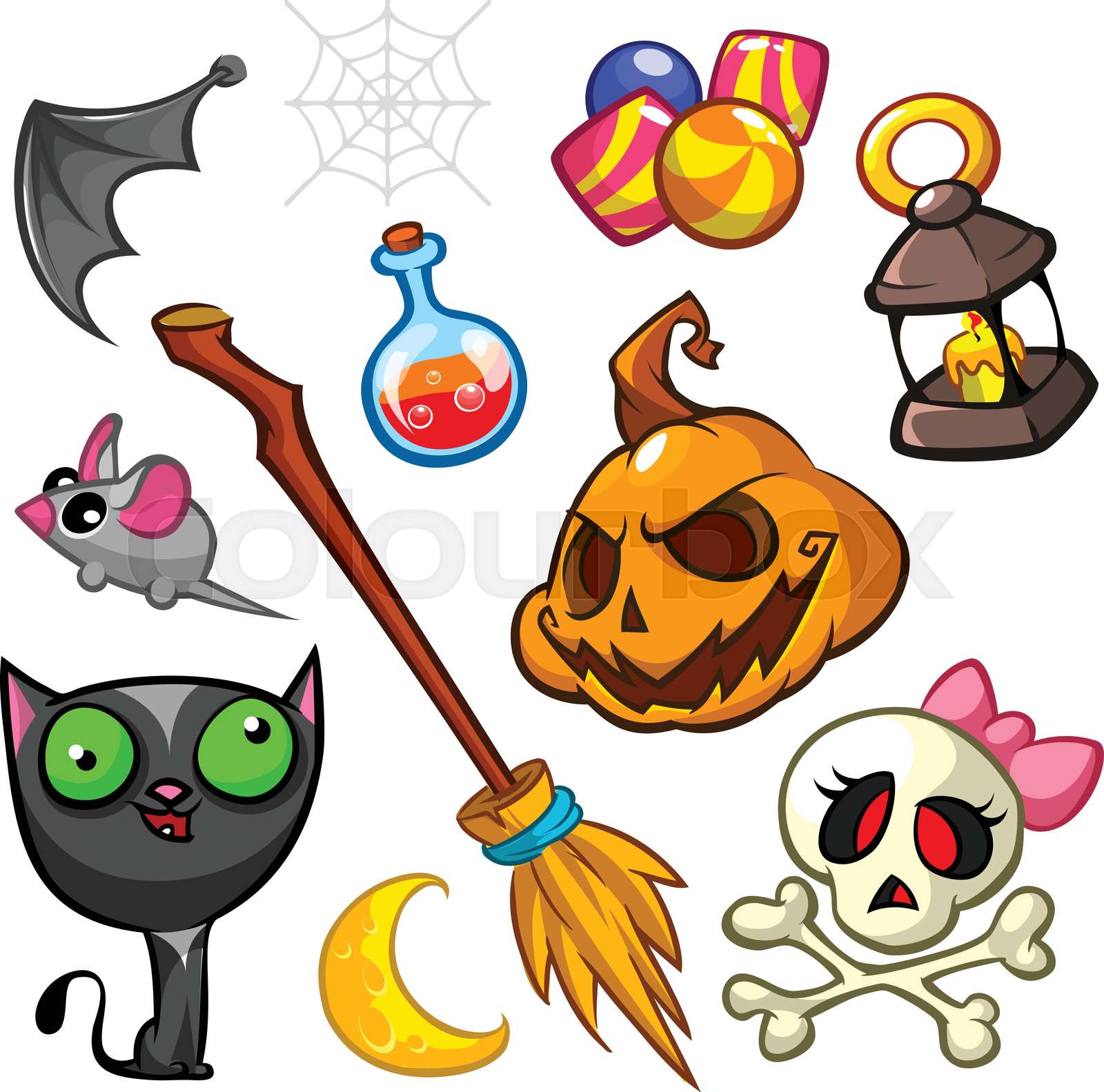 Cartoon set of Halloween symbVector illustration | Stock vector | Colourbox