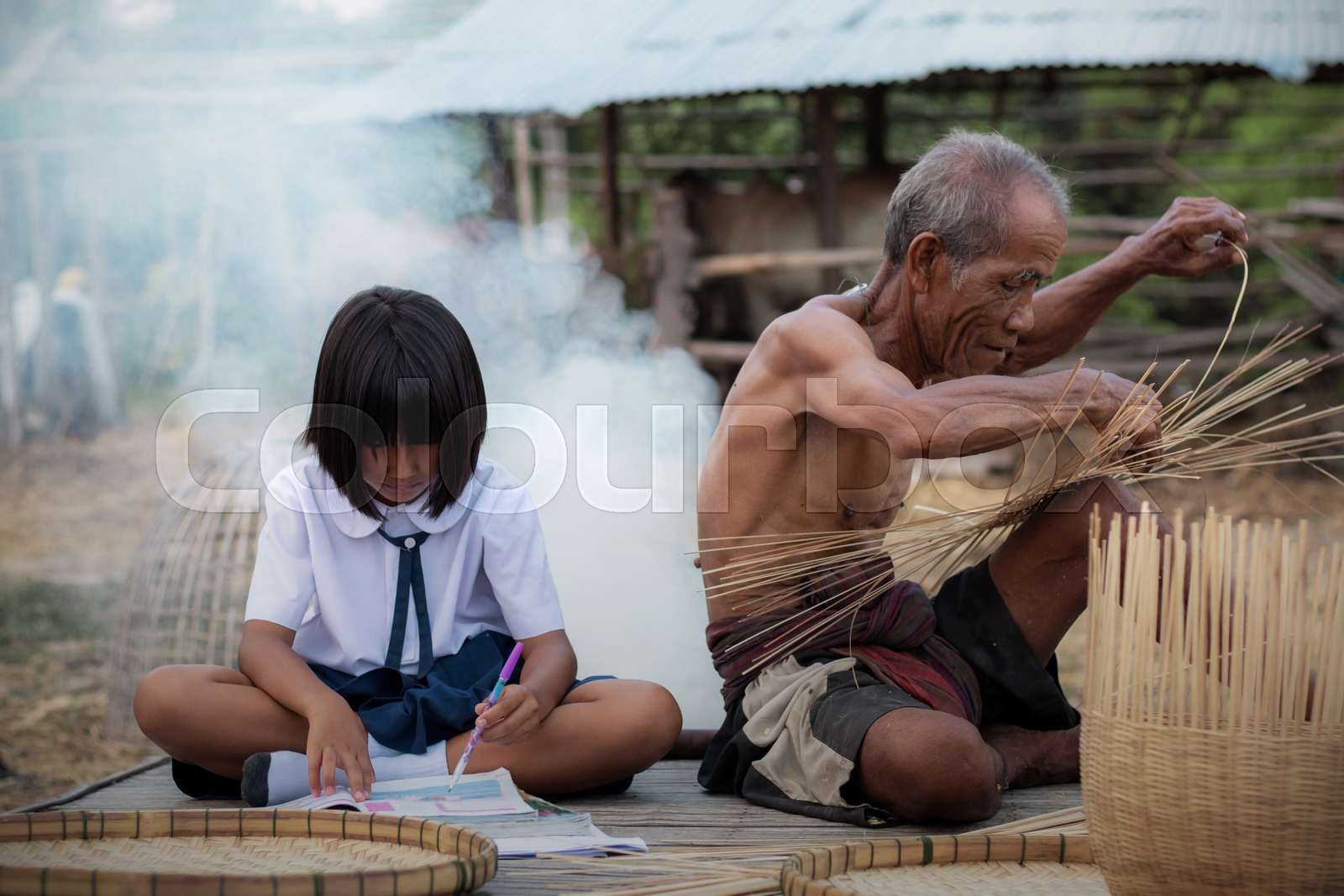 Old people and children in countryside. | Stock image | Colourbox