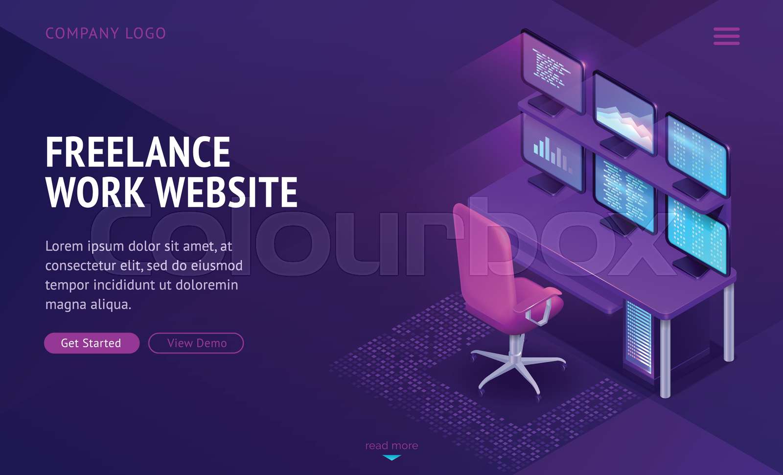 Freelance work website isometric landing page | Stock vector | Colourbox