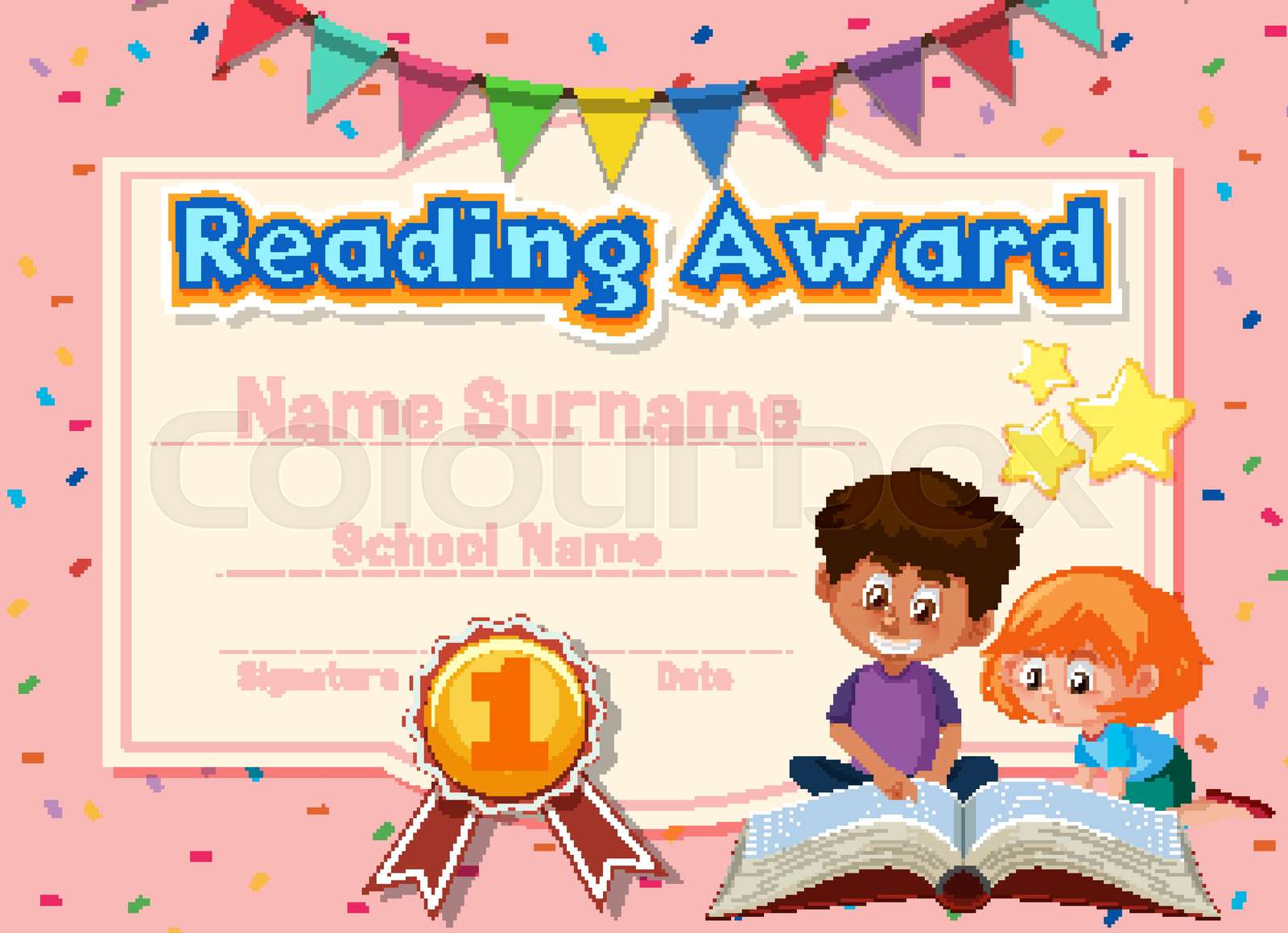 Certificate template for reading award with kids reading in background ...