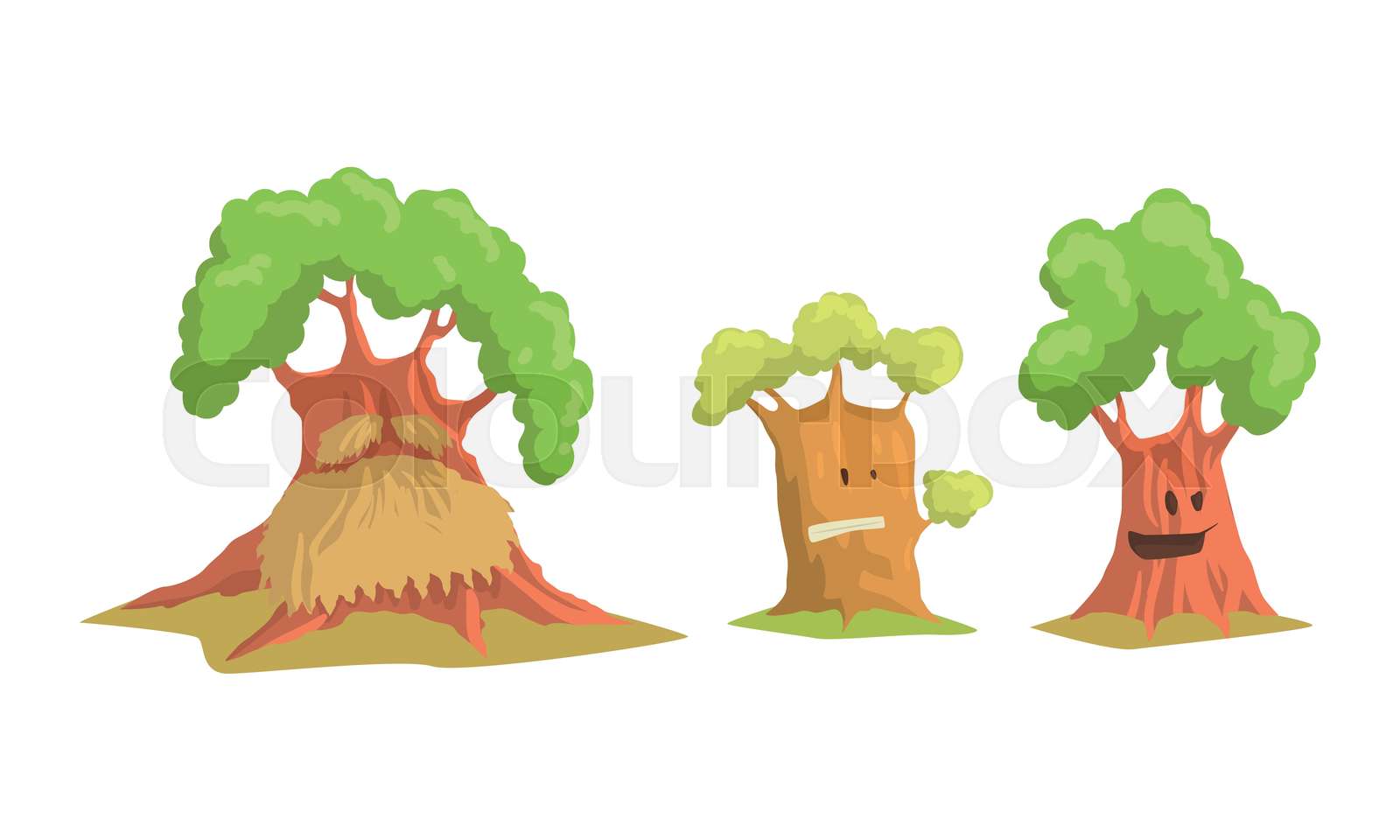 Trees Cartoon Characters Collection, Plant Trees with Funny Faces ...