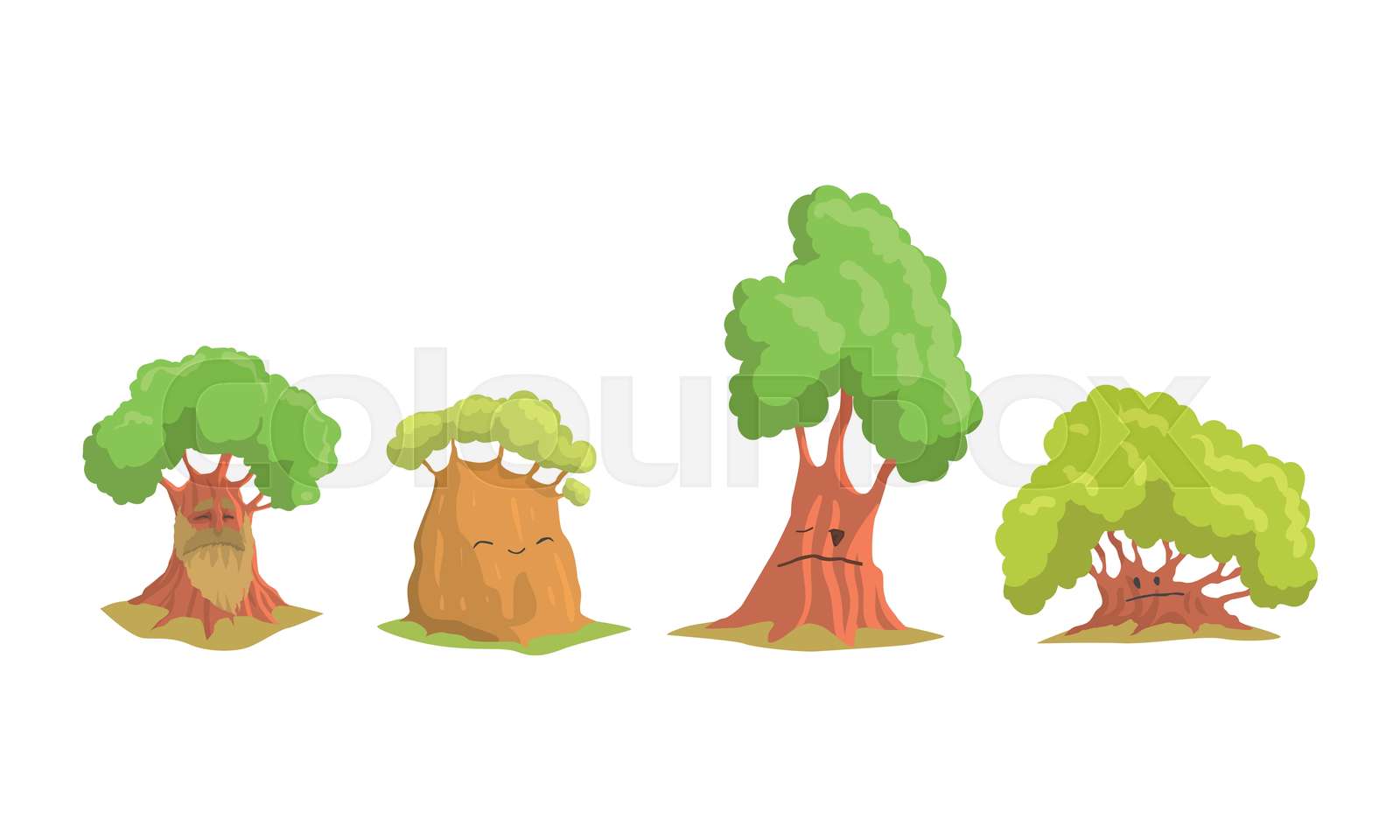 Funny Trees Cartoon Characters Collection, Humanized Trees with Cute ...