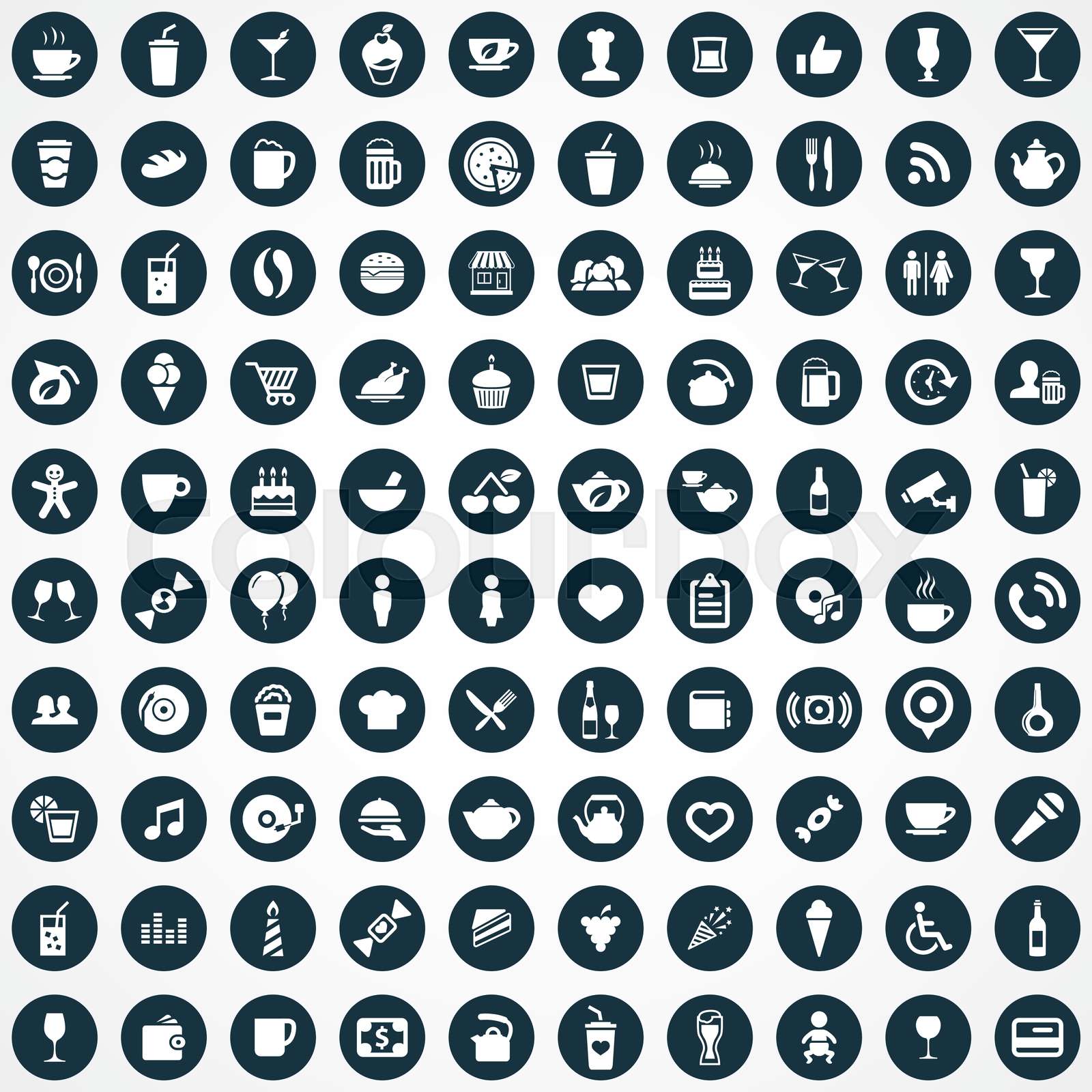 100 cafe icons | Stock vector | Colourbox