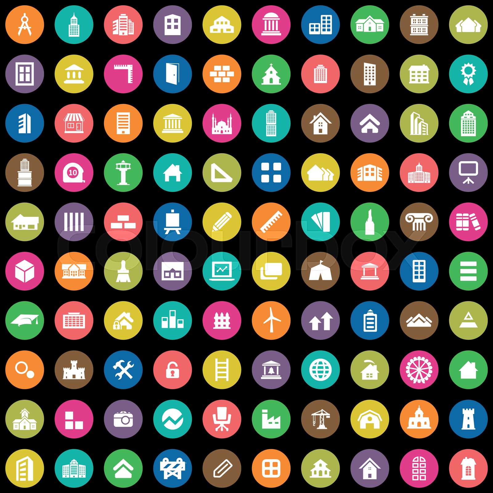 100 architecture icons. | Stock vector | Colourbox
