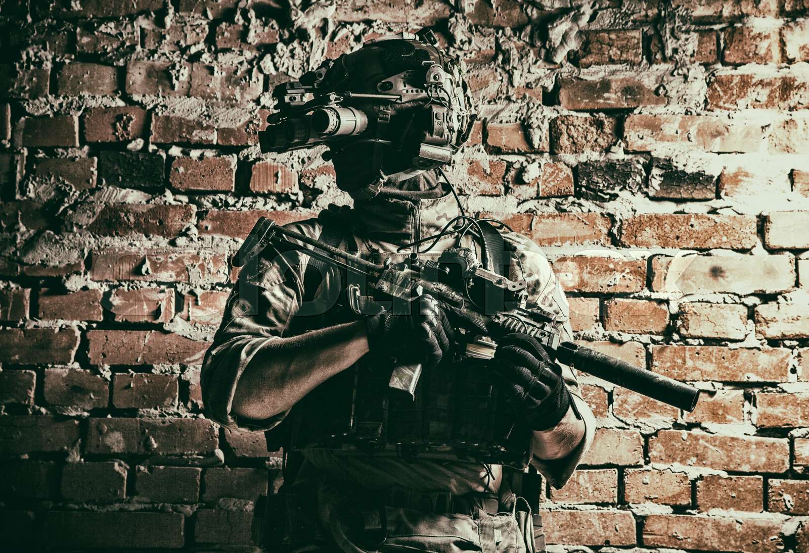 Army special forces tactical group fighter in dark | Stock image ...