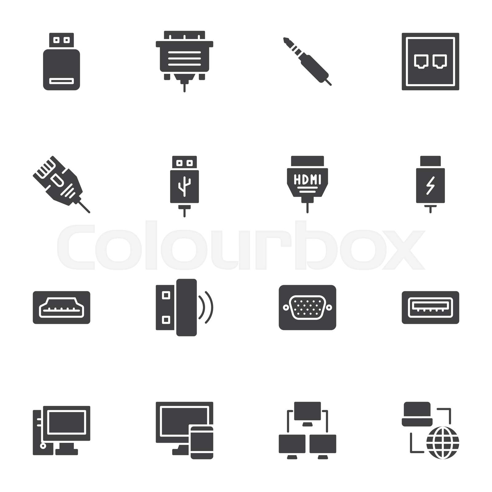 PC connectors and sockets vector icons set | Stock vector | Colourbox