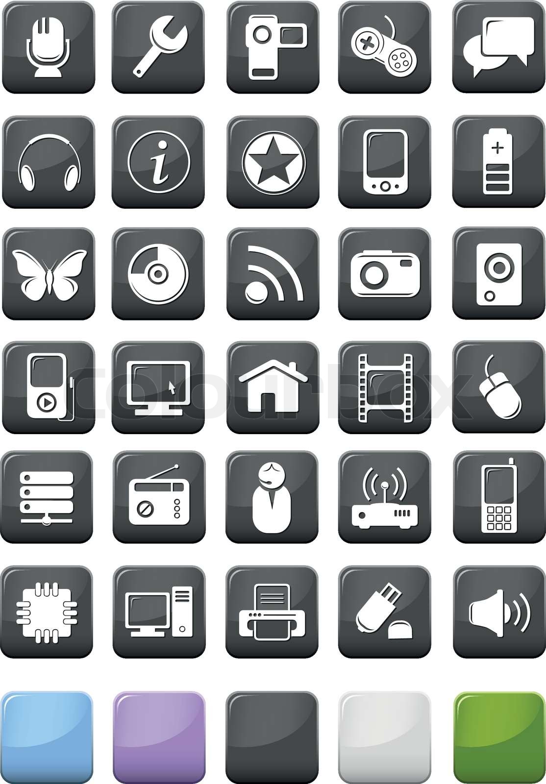 Web-Icons und multimedia-Tasten einstellen | Stock-Vektor | Colourbox