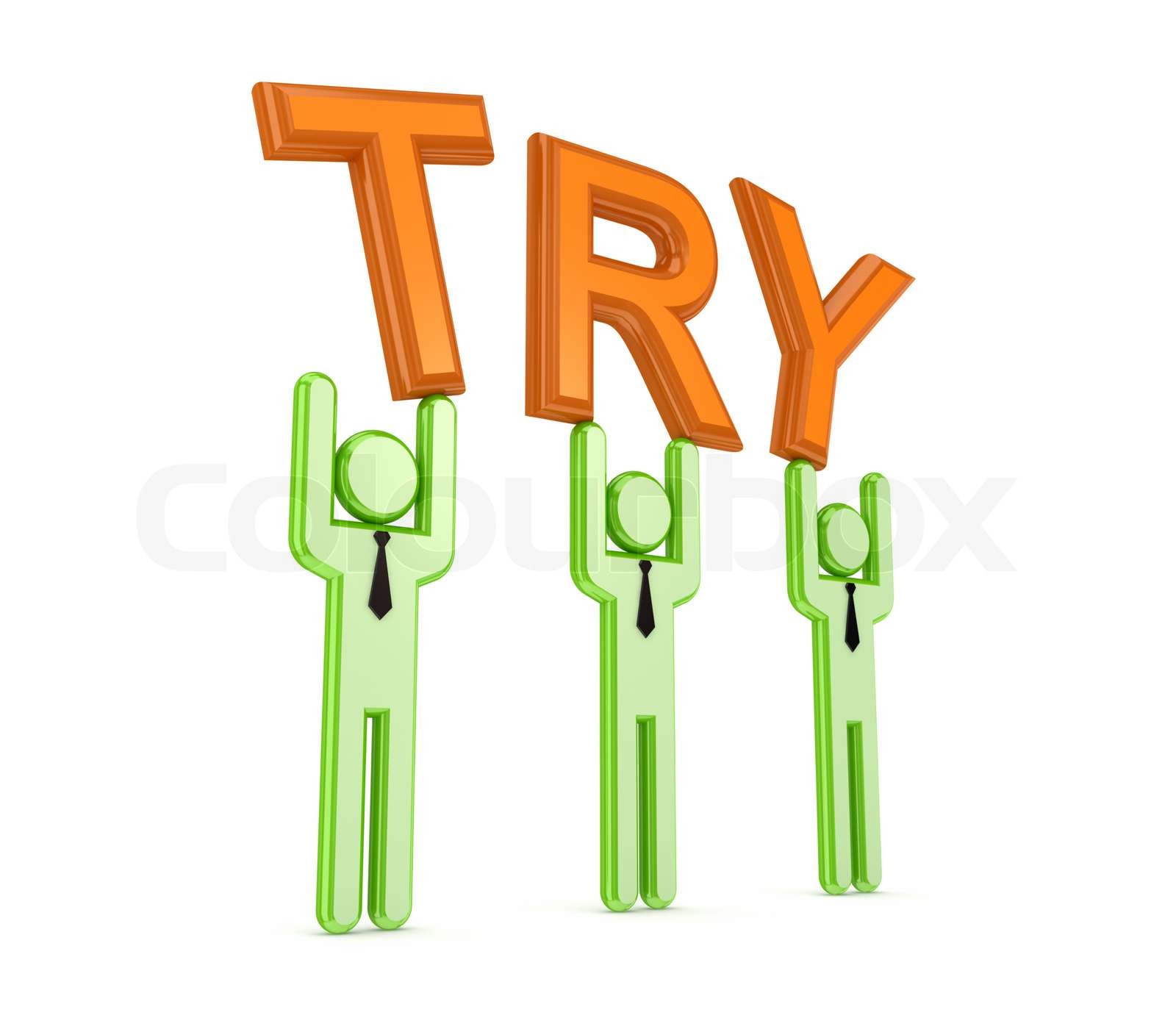 3d small people with a word TRY in a hands | Stock image | Colourbox