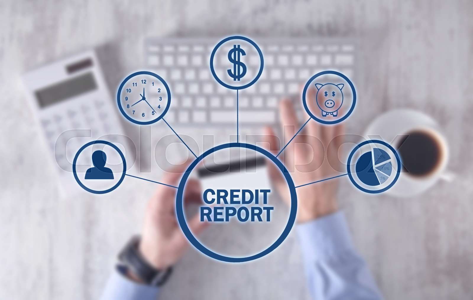 Man holding credit card and using keyboard. Credit Report | Stock image ...