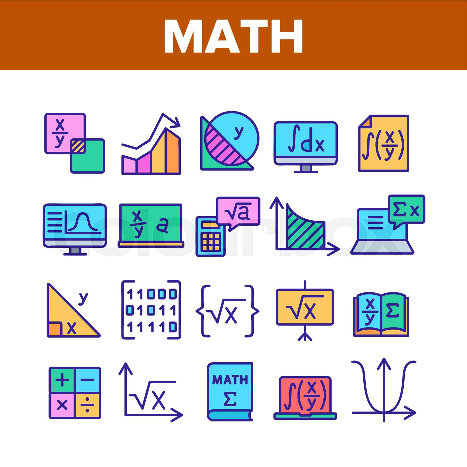 Math Science Education Collection Icons Set Vector | Stock vector ...