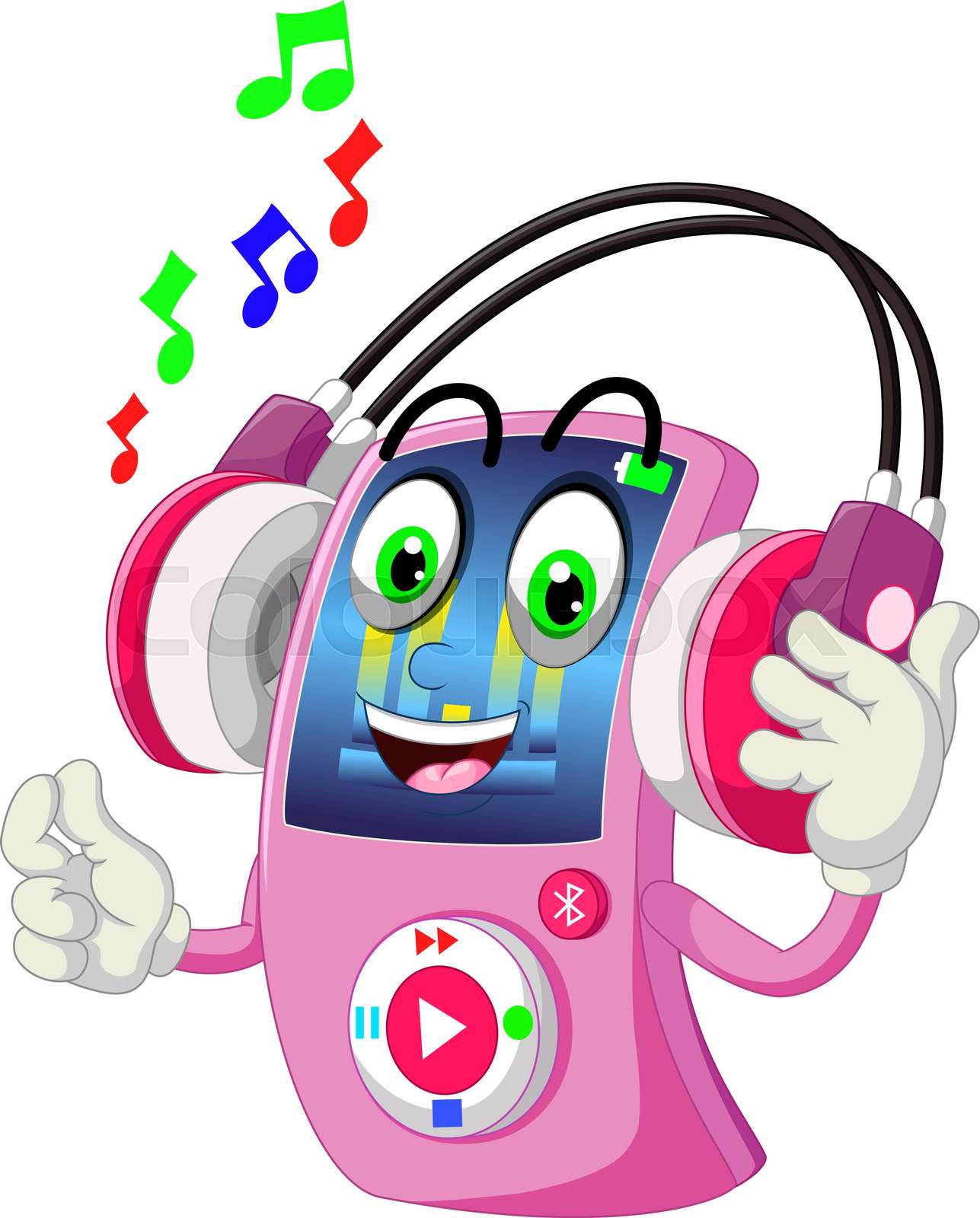 Pink Modern Music Player With Headphone Cartoon | Stock vector | Colourbox