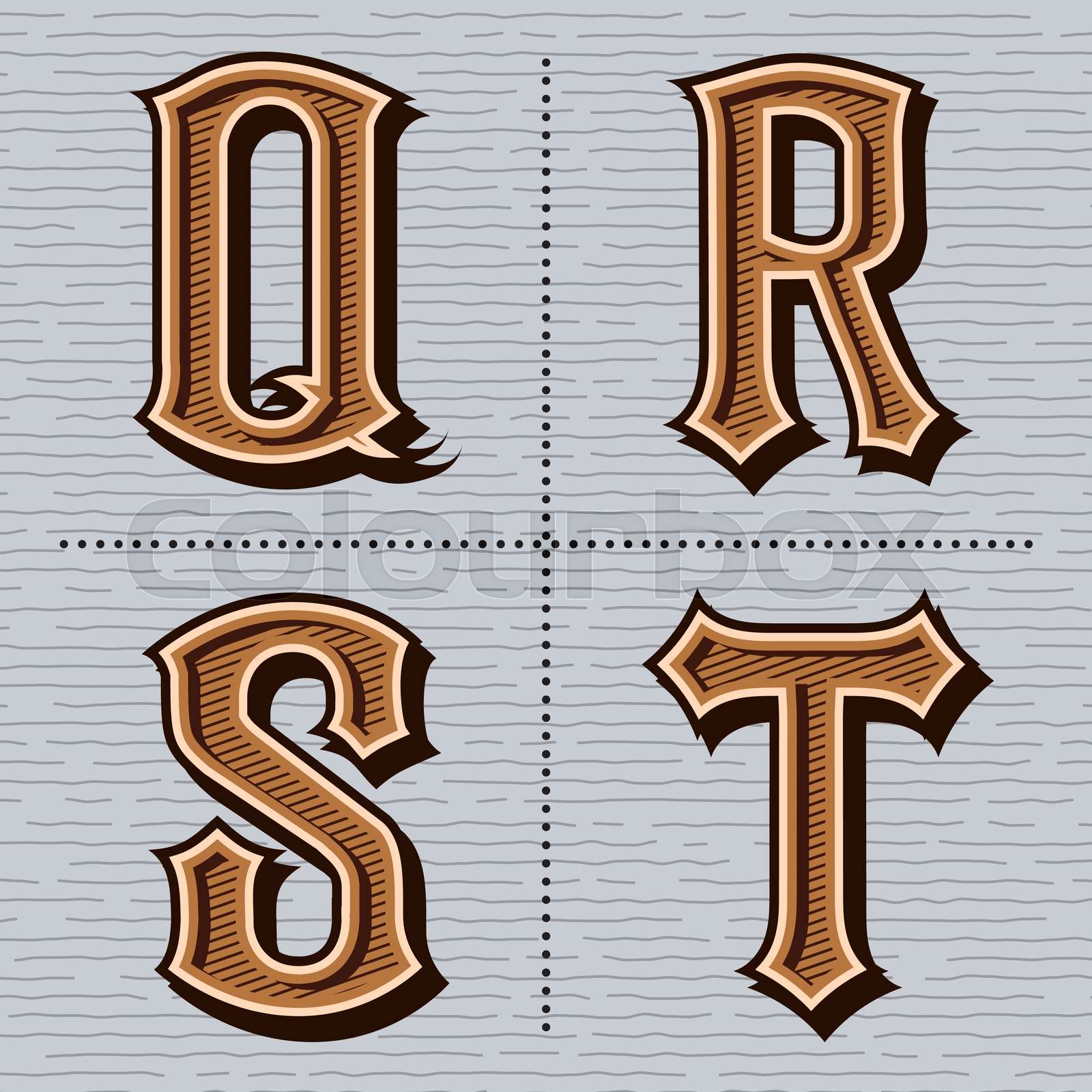 Alphabet western letters vintage design vector (q, r, s, t) | Stock ...