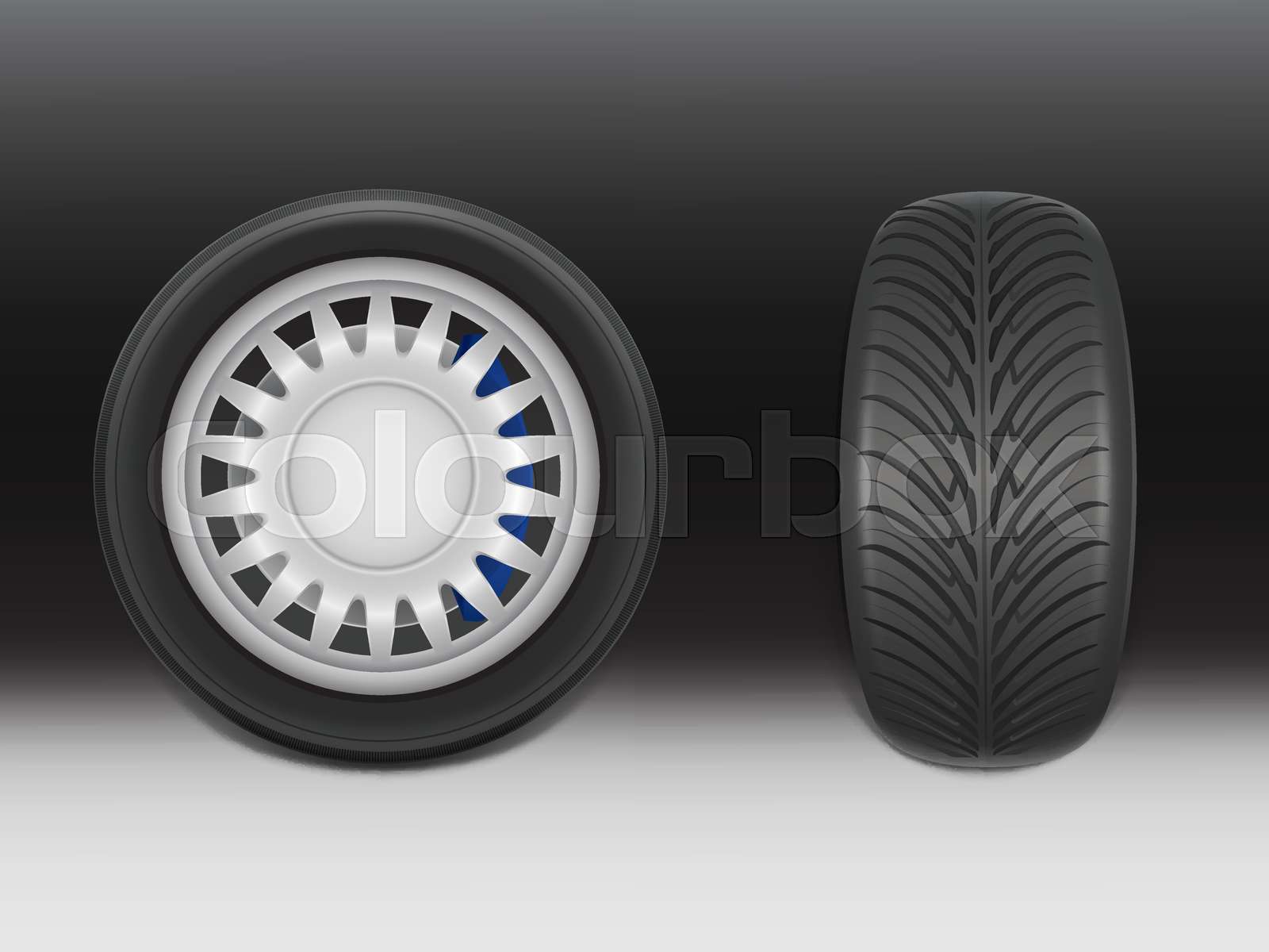 Vector 3d realistic black tire with tread | Stock vector | Colourbox