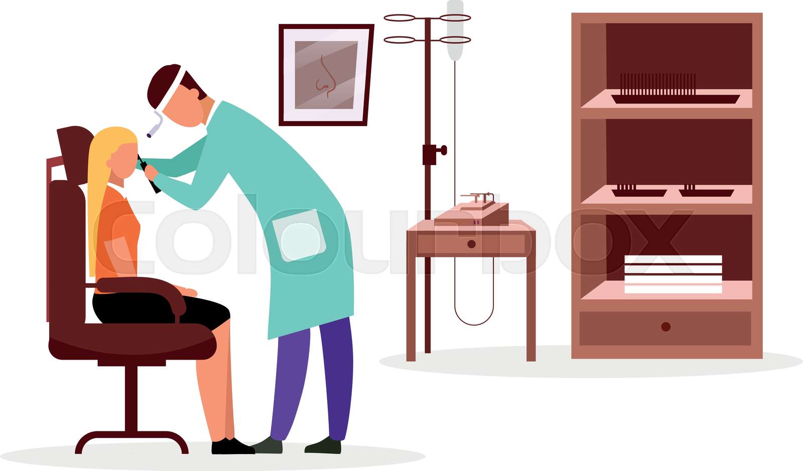 Ent doctor checking throat flat vector illustration. Otolaryngologist ...