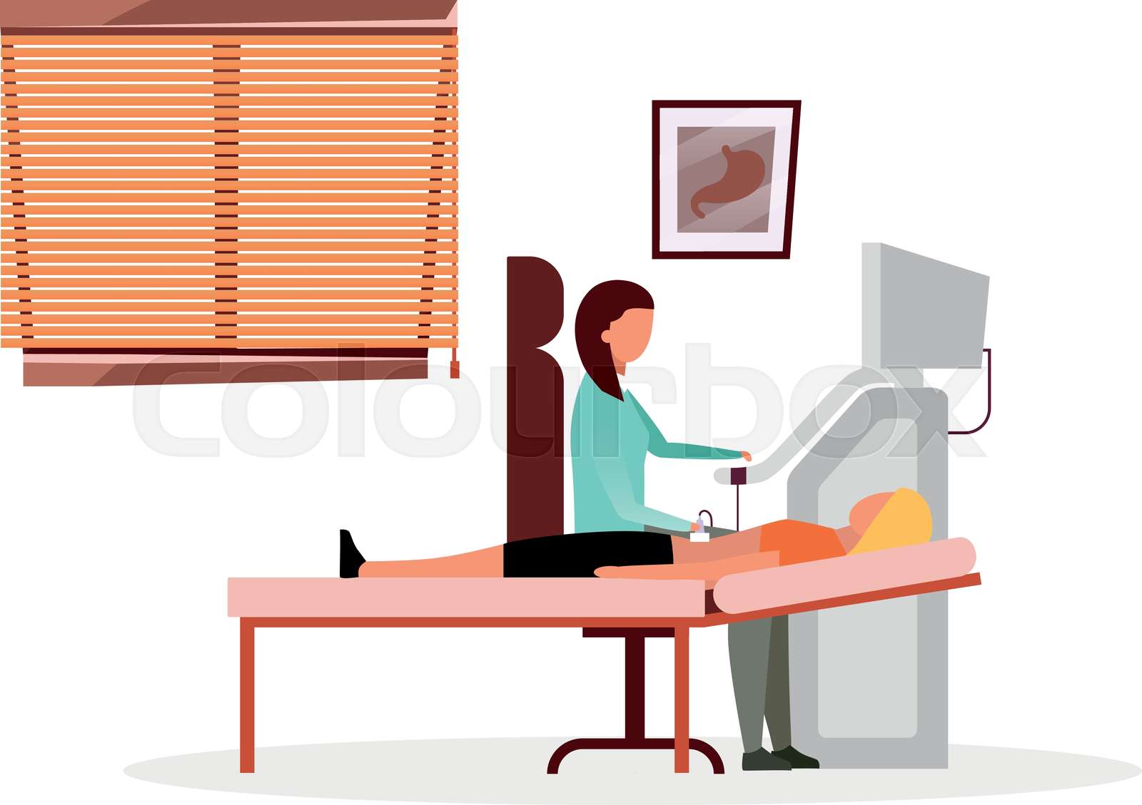 Sonographer examining patient flat vector illustration. Doctor ...