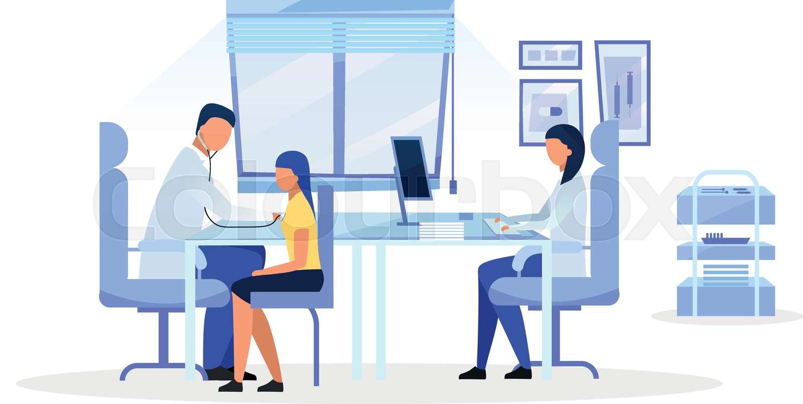 General practitioner examining kid flat vector illustration. Doctor ...