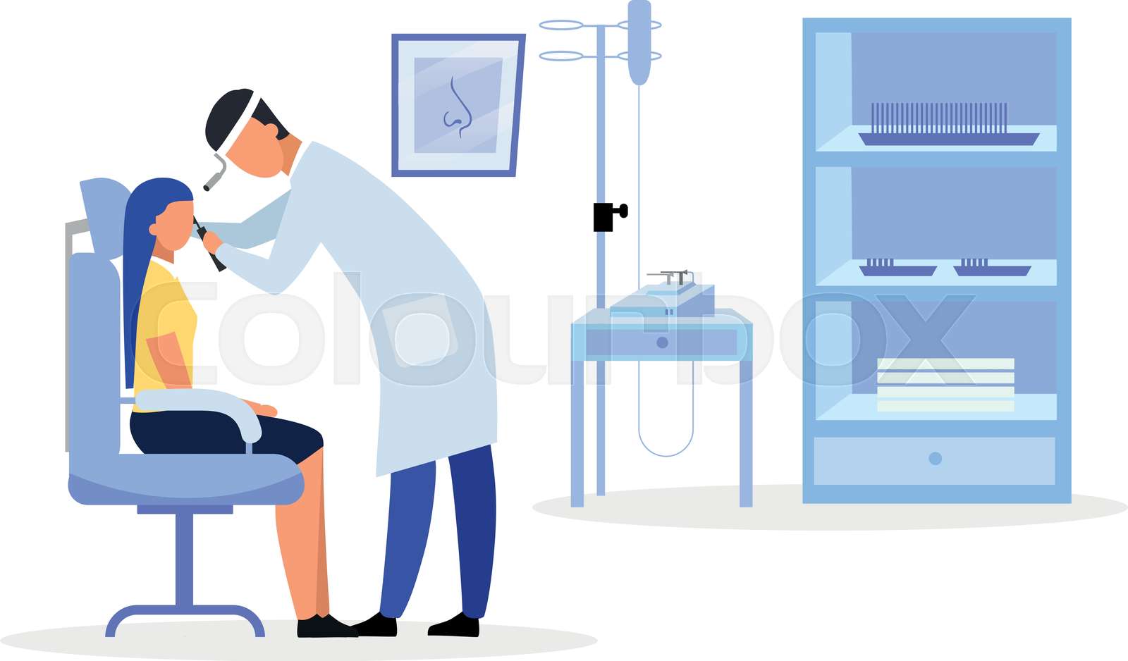 Ent doctor checking throat flat vector illustration. Otolaryngologist ...