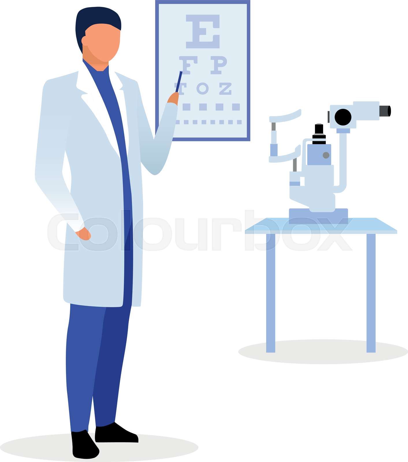 Doctor with eyesight chart flat vector illustration. Ophthalmologist ...