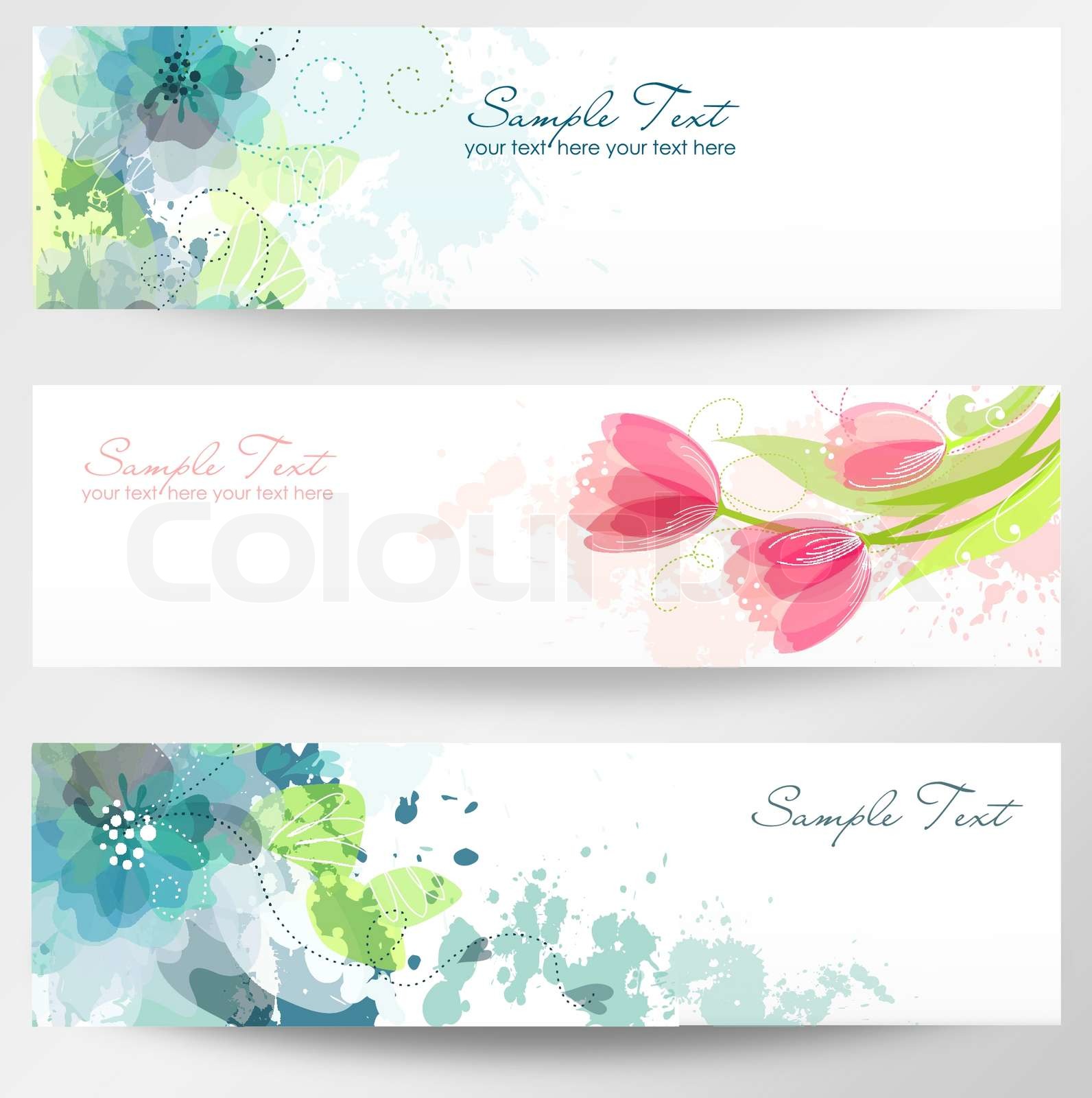 Set of three banners Beautiful floral headers | Stock vector | Colourbox