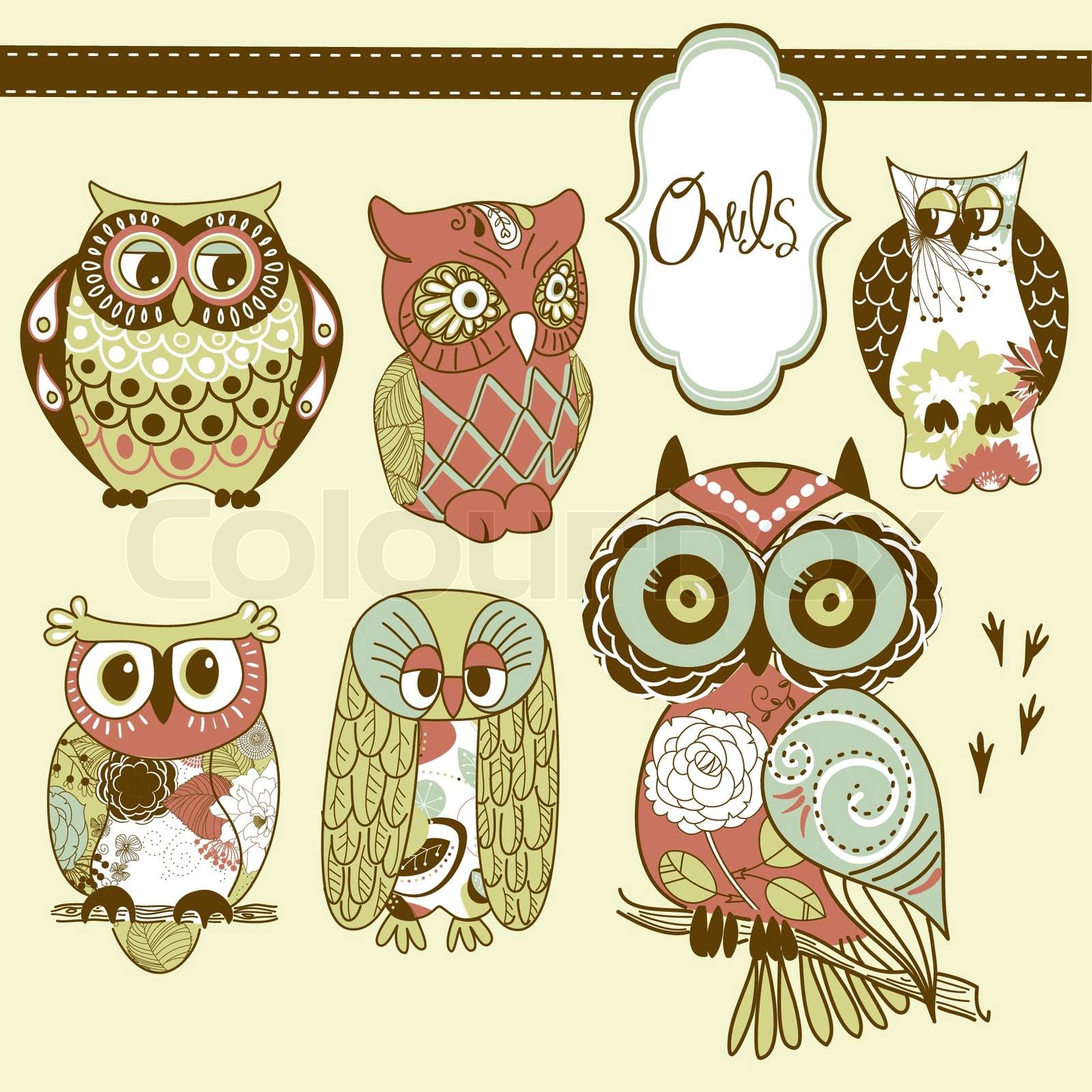 Collection of six different owls | Stock vector | Colourbox