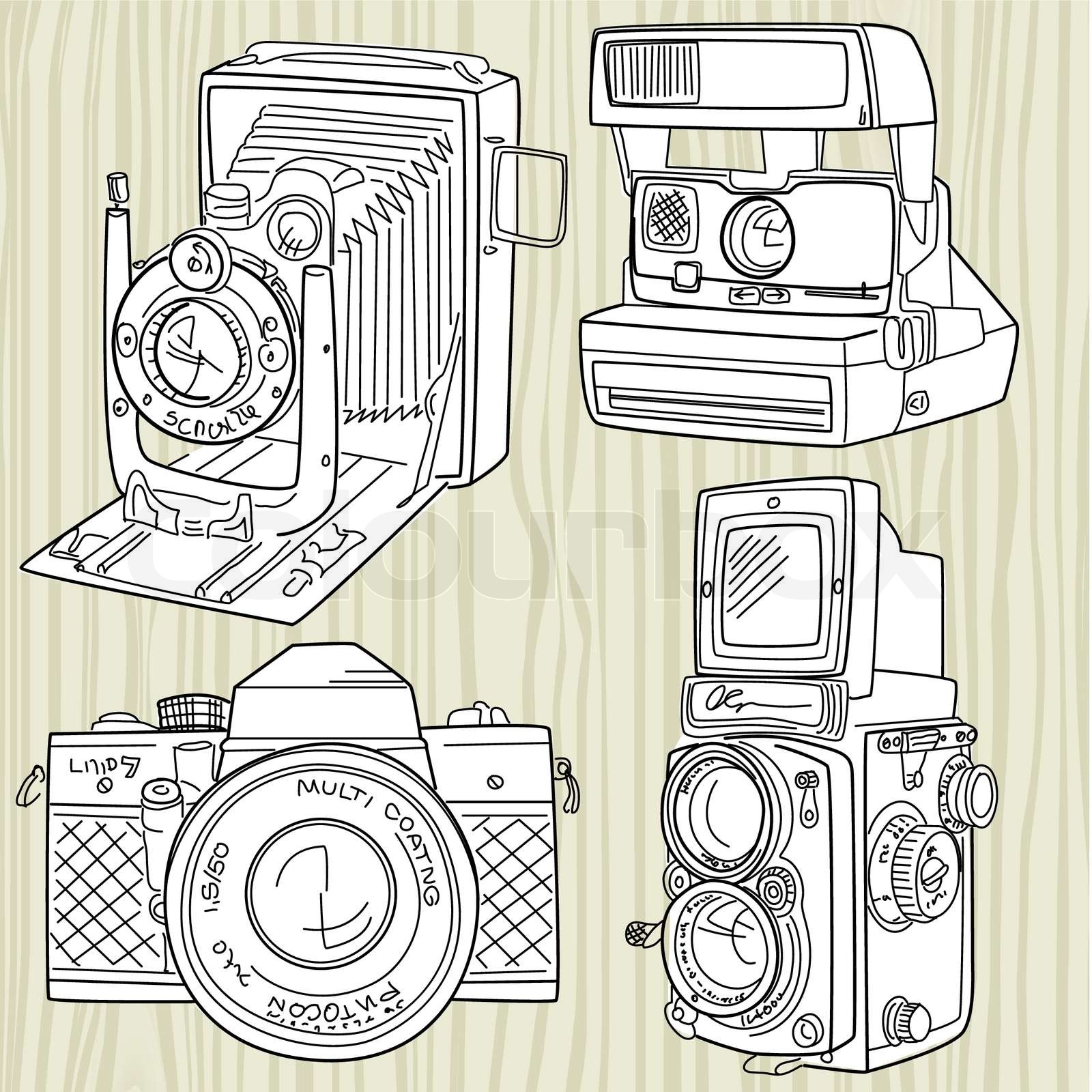 hand drawn old camera set, all time legends | Stock vector | Colourbox