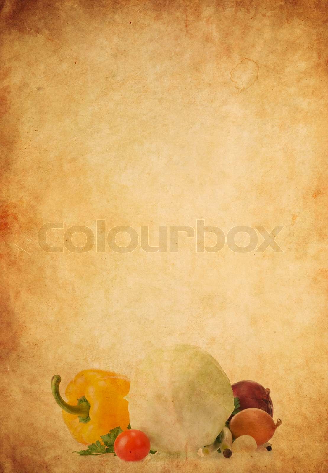 healthy vegetable food on old paper parchment | Stock image | Colourbox