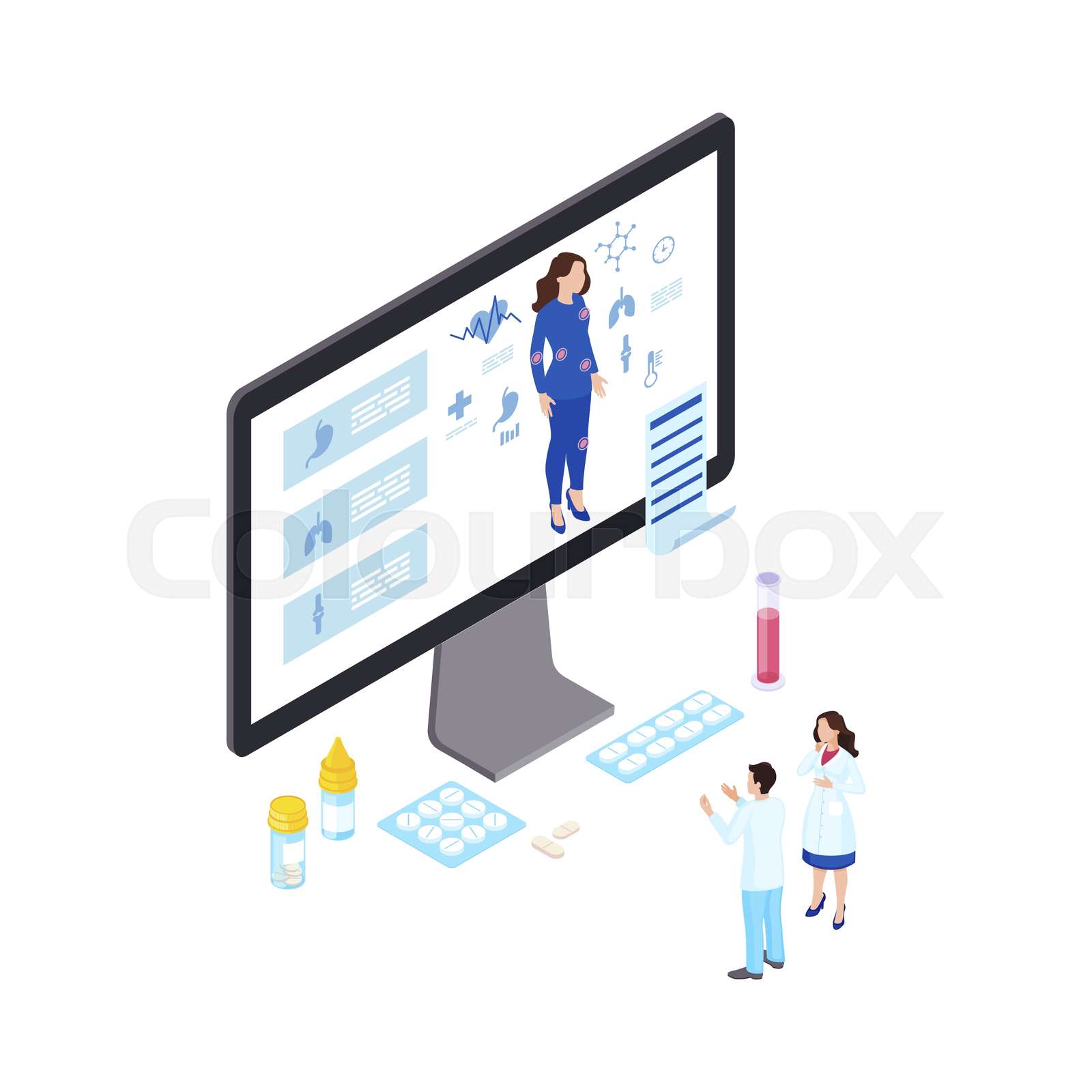 Online health diagnostics isometric illustration. Telemedicine ...